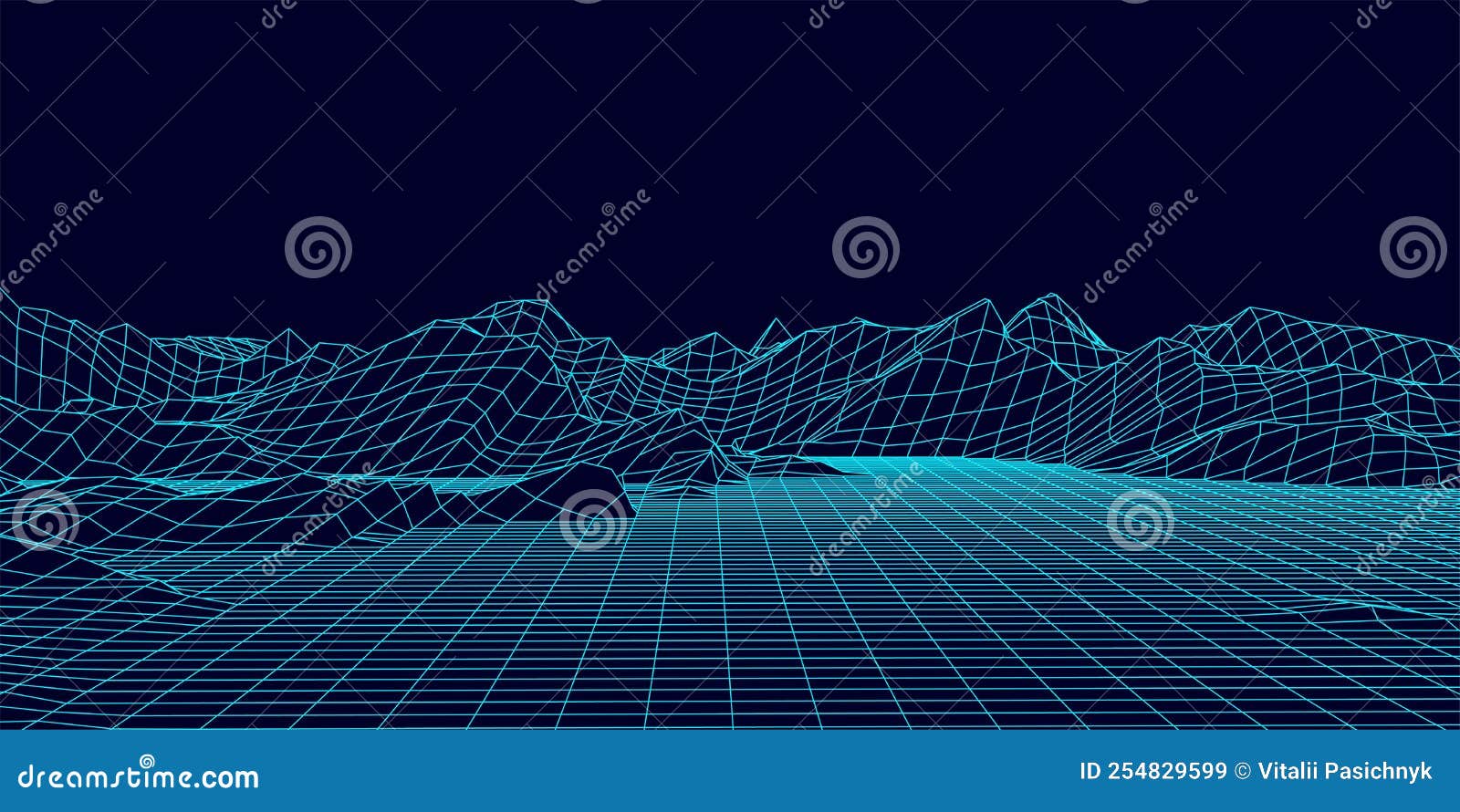 Digital Wireframe Landscape. Wireframe Terrain Polygon Landscape Design ...