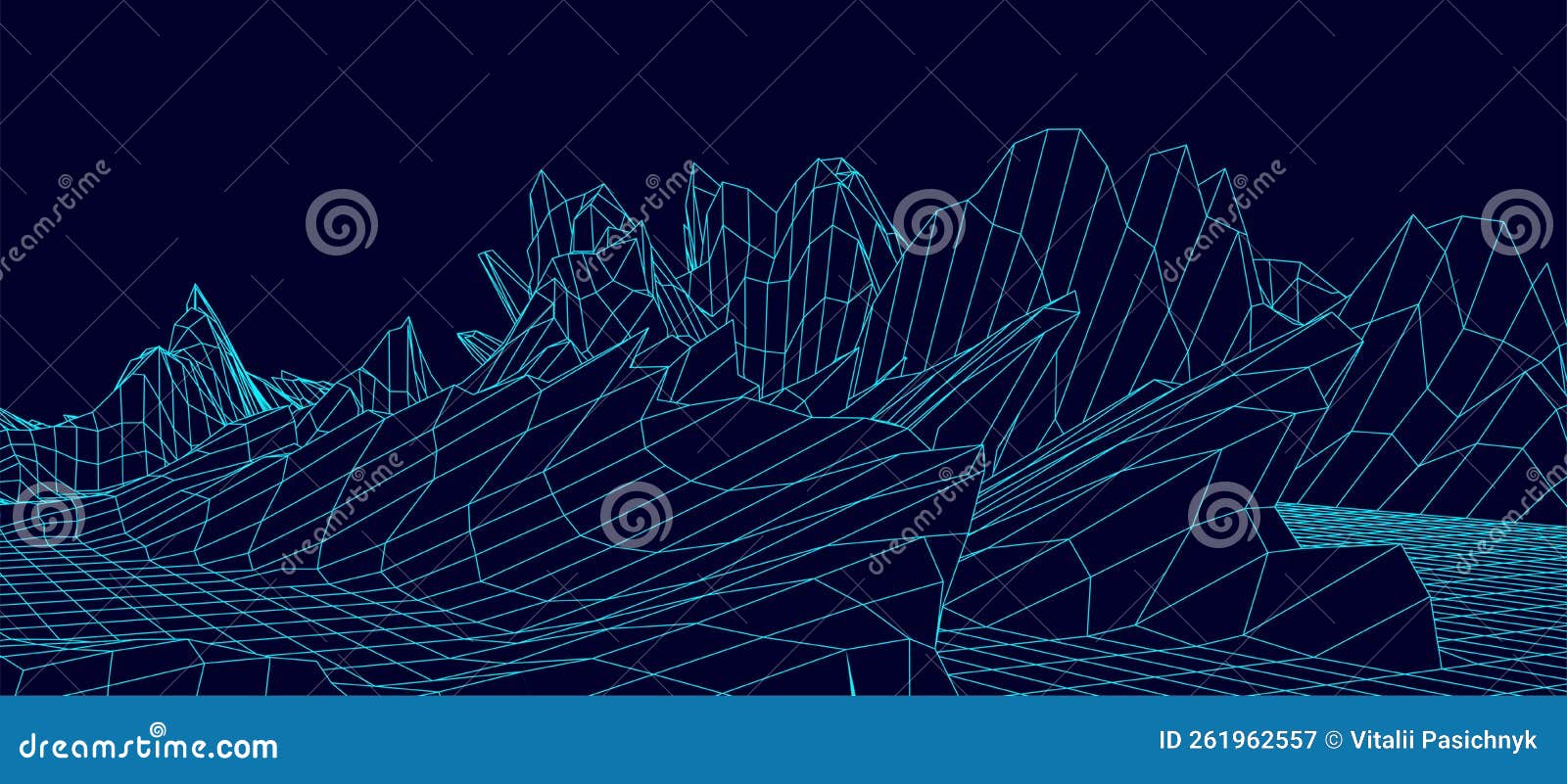 Digital Wireframe Landscape. Wireframe Terrain Polygon Landscape Design ...
