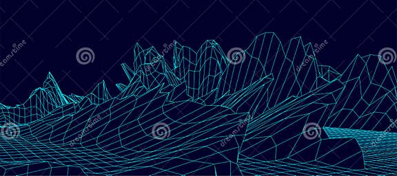 Digital Wireframe Landscape. Wireframe Terrain Polygon Landscape Design ...