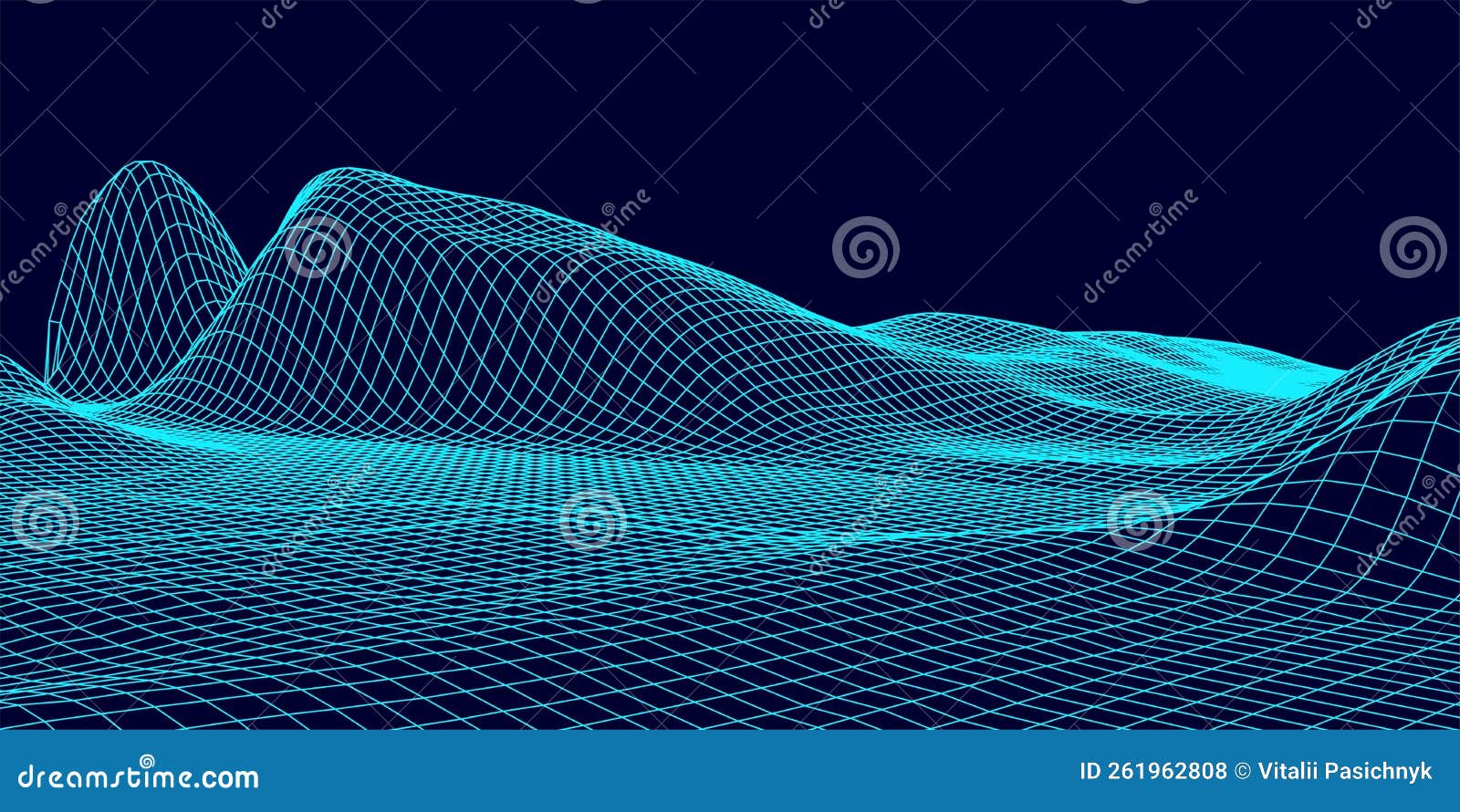 Digital Wireframe Landscape. Wireframe Terrain Polygon Landscape Design ...