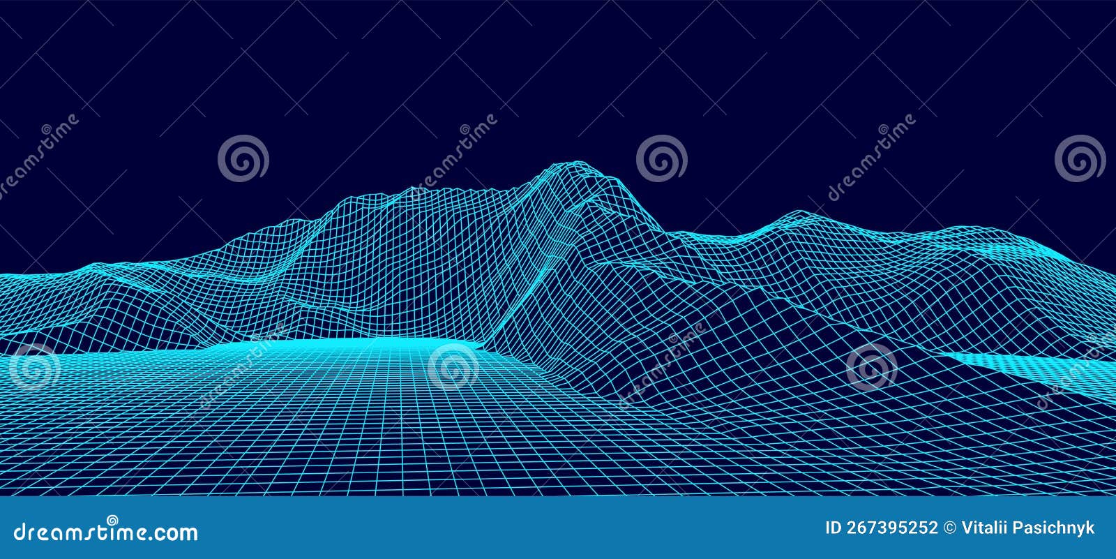 Digital Wireframe Landscape. Wireframe Terrain Polygon Landscape Design ...