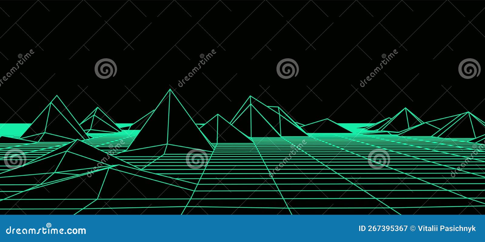Digital Wireframe Landscape. Wireframe Terrain Polygon Landscape Design ...