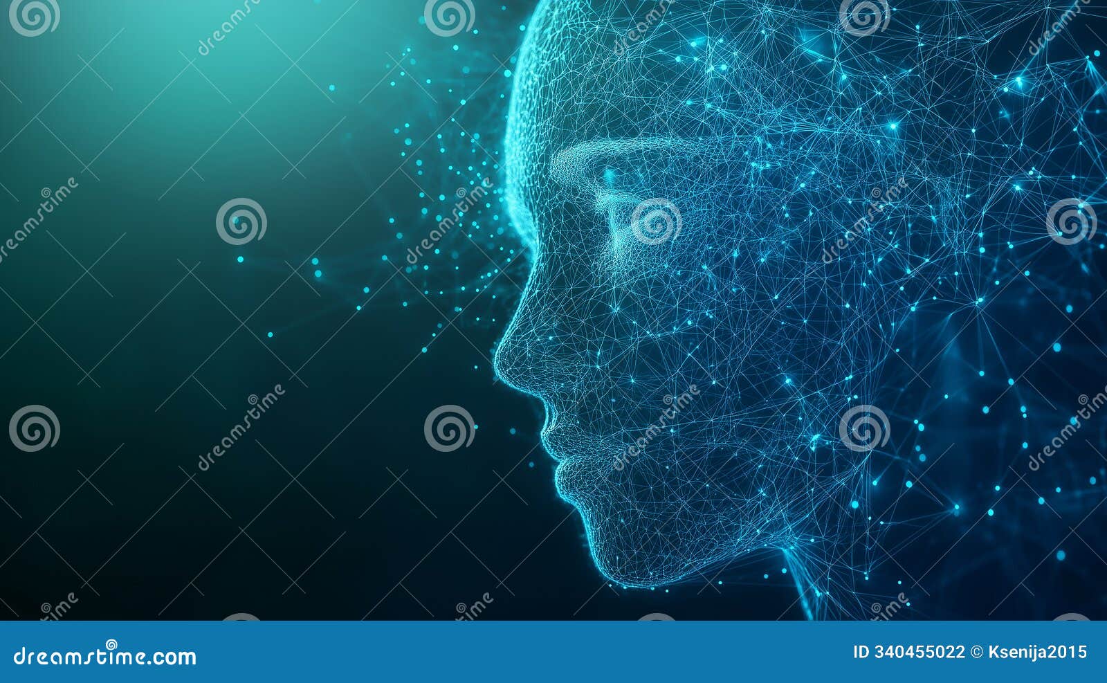 Digital Wireframe Representation of a Human Face in Profile, Made Up of ...