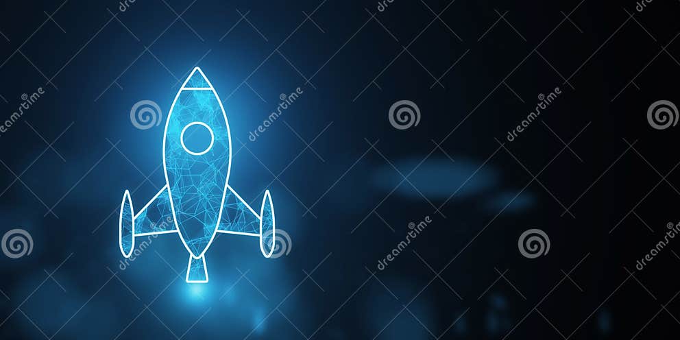 Digital Wireframe Rocket Launch on Dark Background. 3D Rendering Stock ...