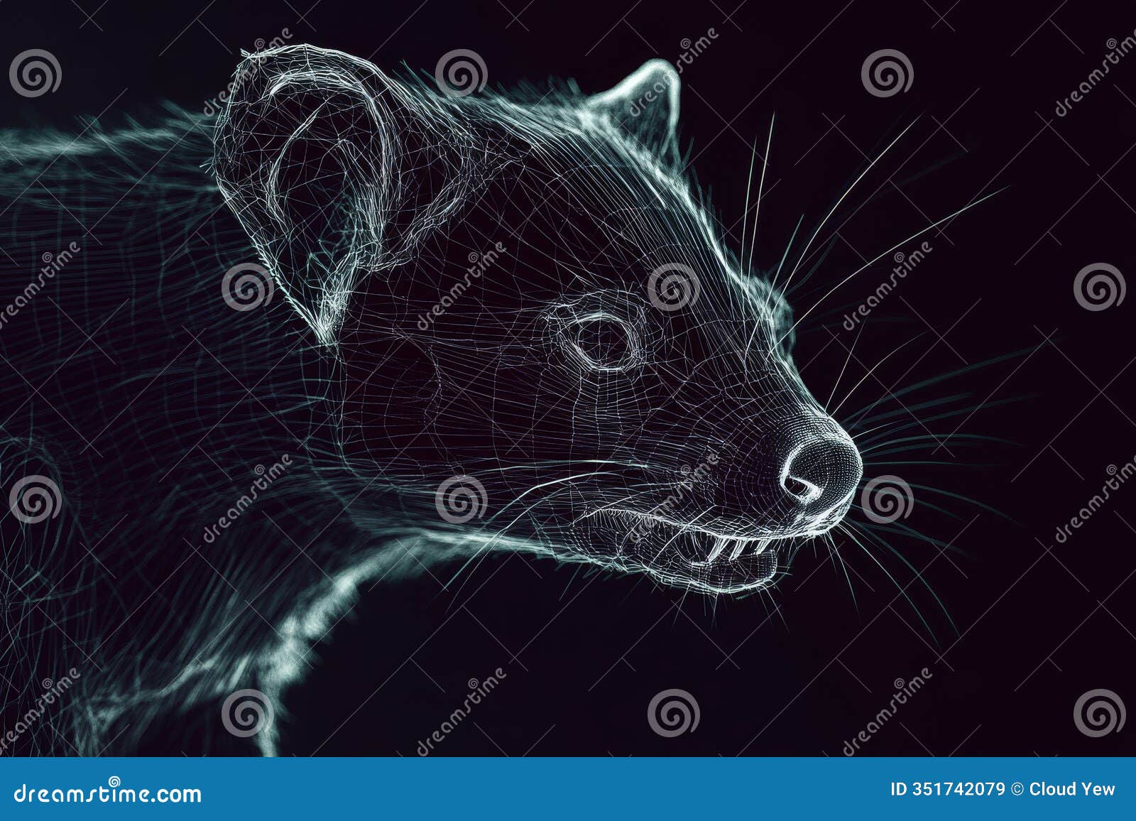 Digital Wireframe of a Weasel in Profile View on Black Background Stock ...