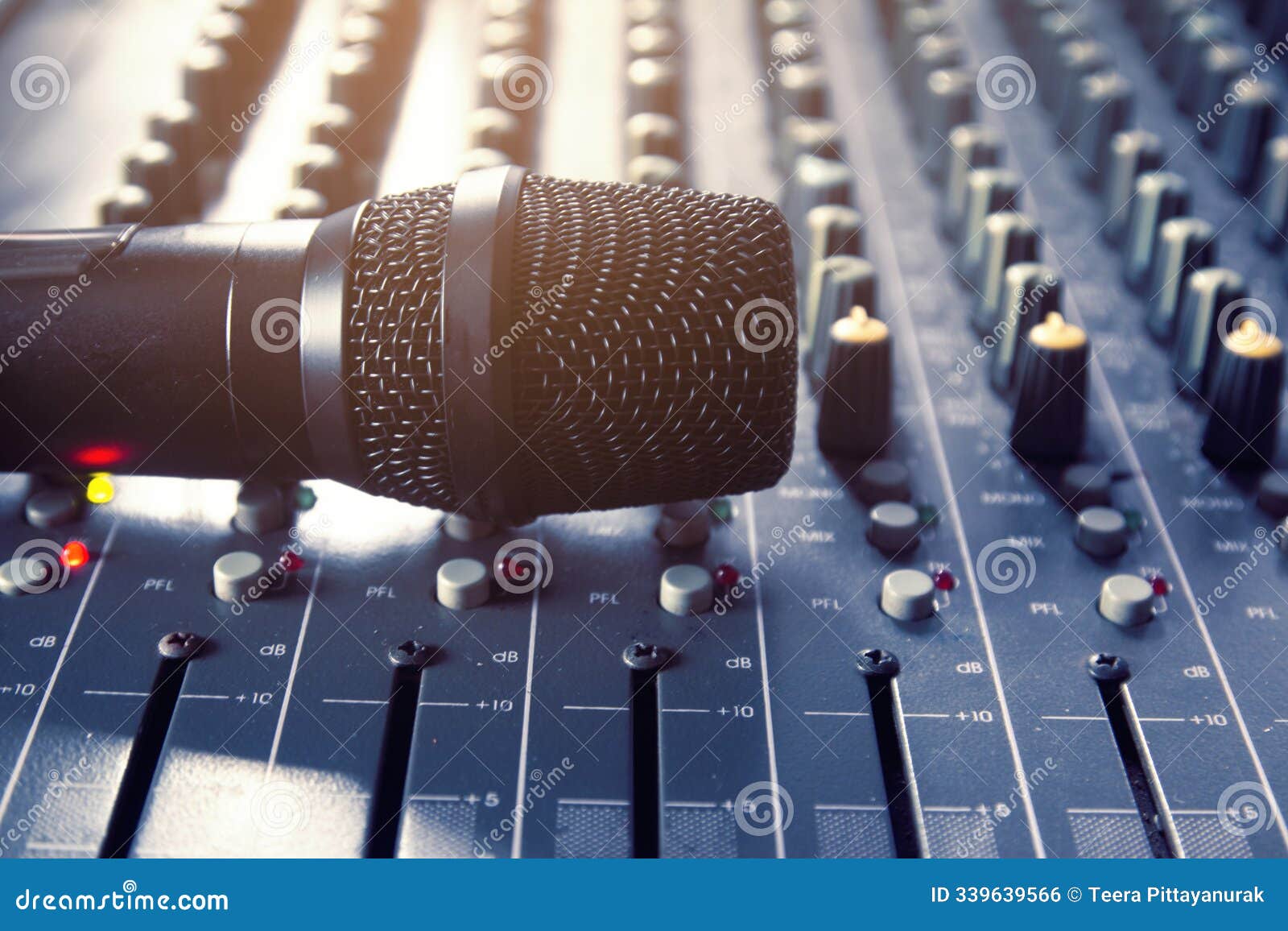 Digital Wireless Microphone on an Analog Audio Mixer Stock Illustration ...