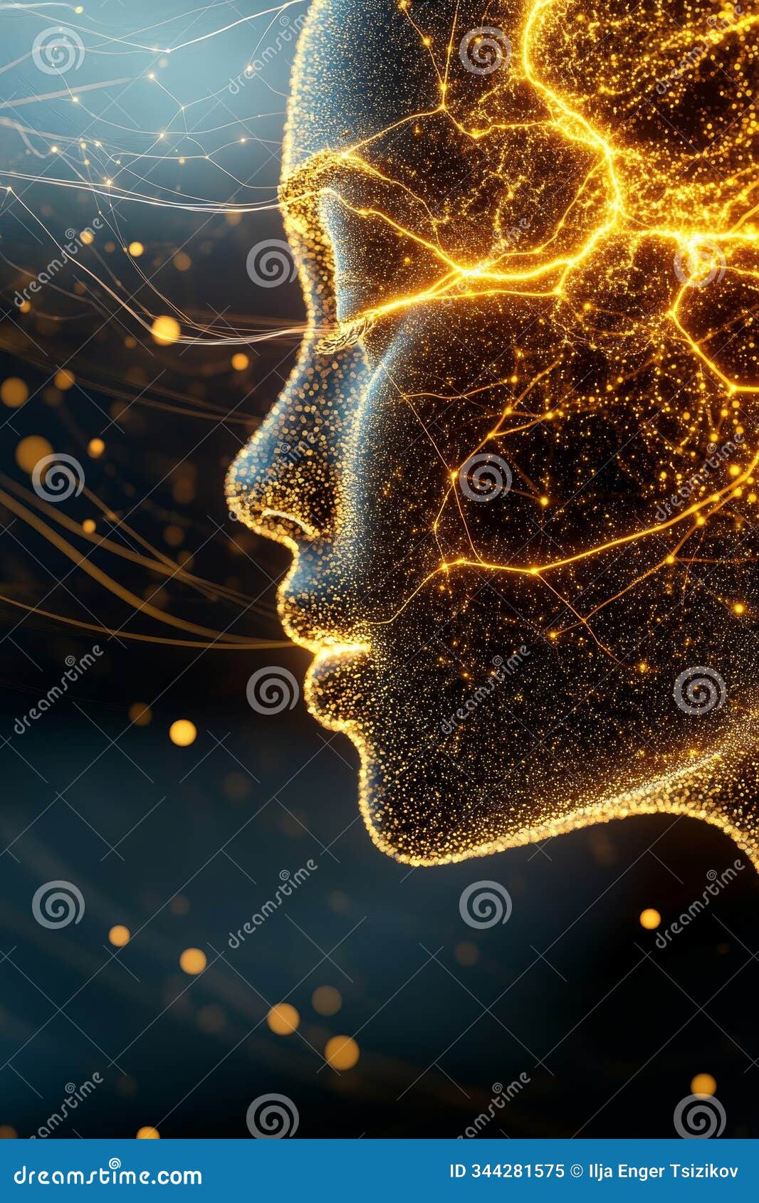 Woman In The Era Of Artificial Intelligence, Side View. Brain And ...