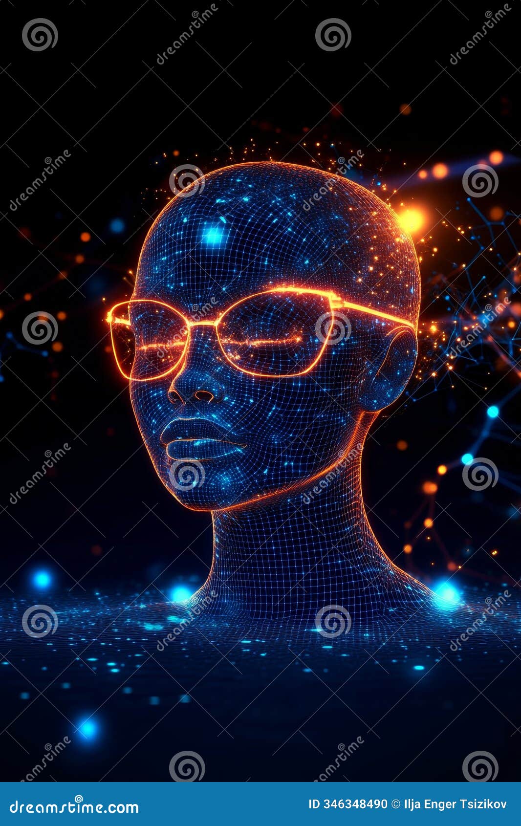 Digital Woman Head with Glowing Glasses, Artificial Intelligence on a ...