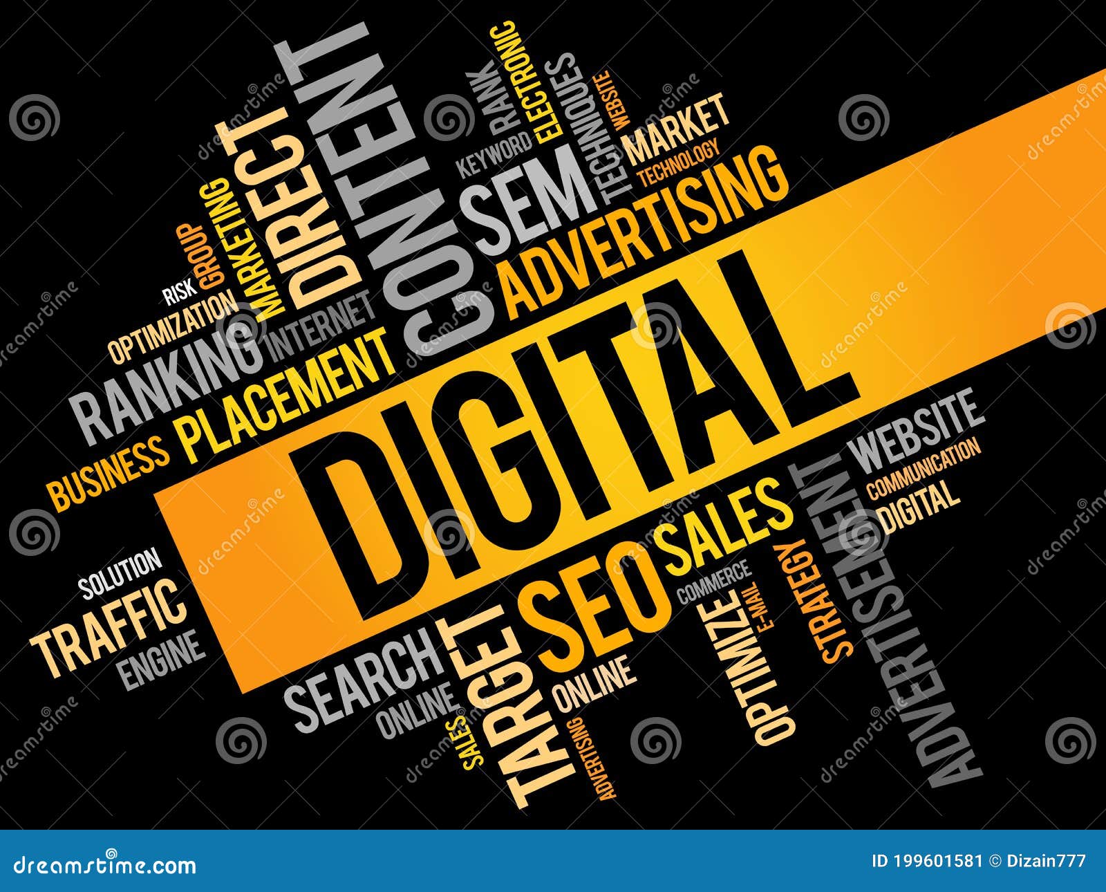 DIGITAL word cloud stock image. Image of advertising - 199601581