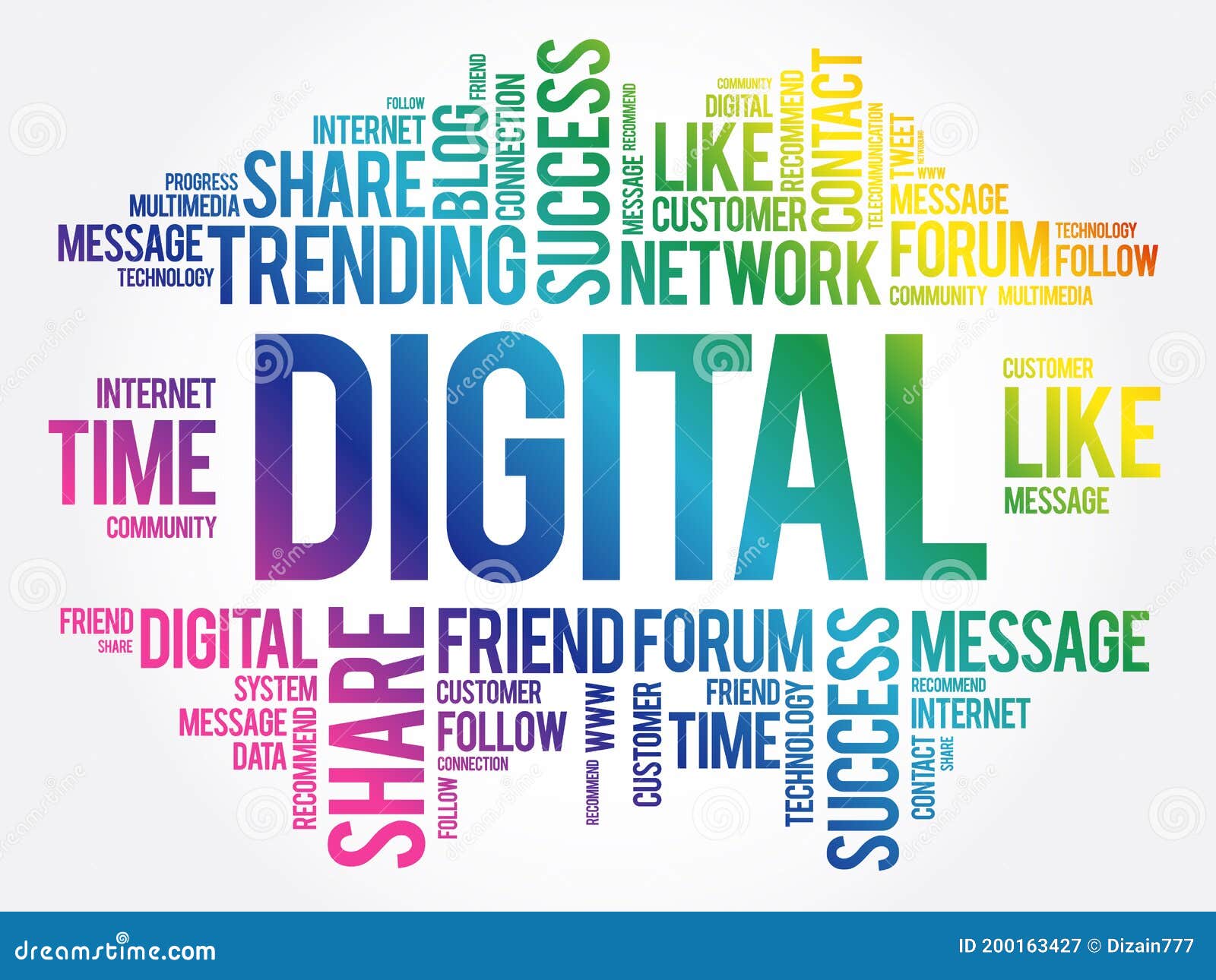 Digital word cloud concept stock illustration. Illustration of push ...