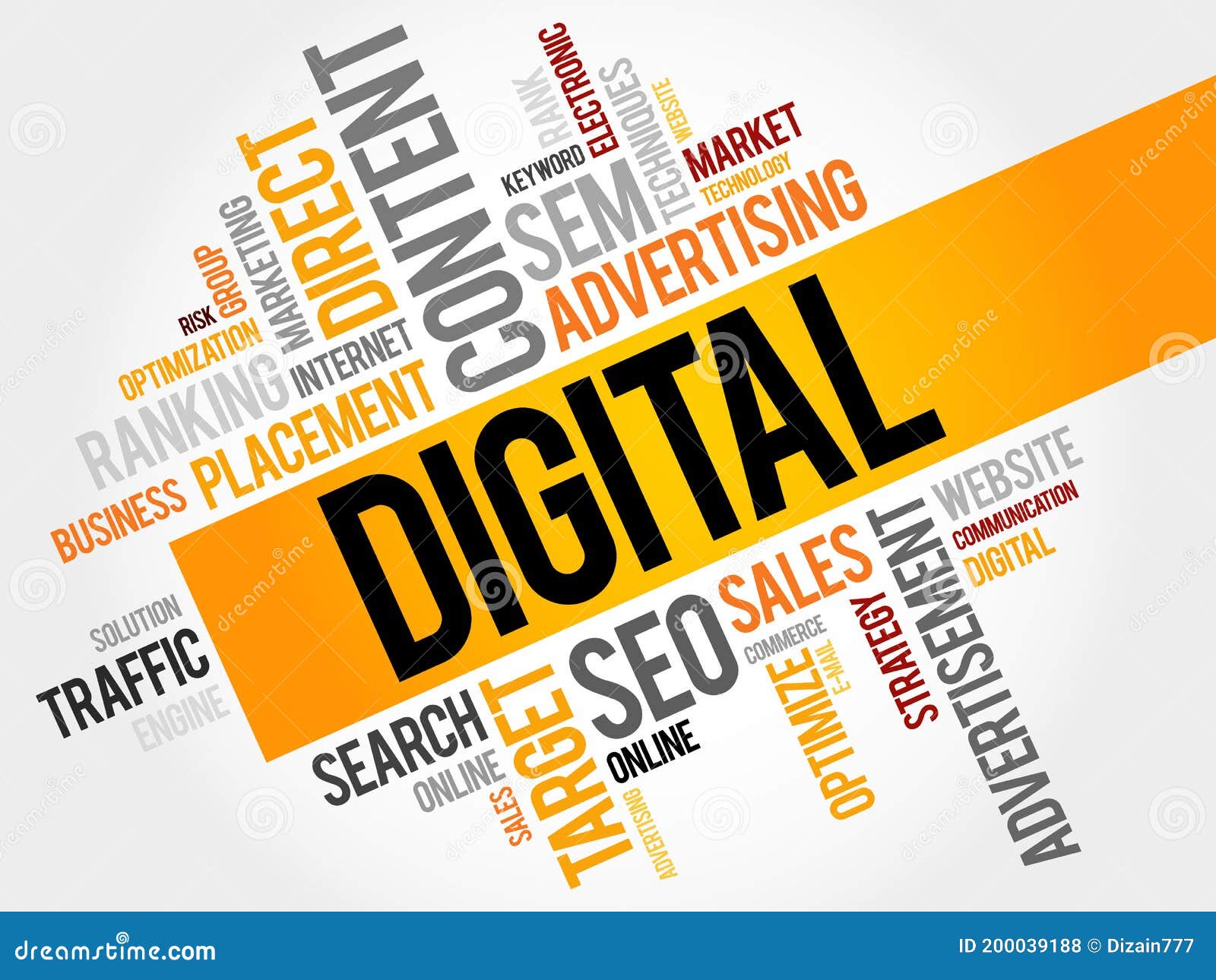 DIGITAL word cloud stock illustration. Illustration of background ...