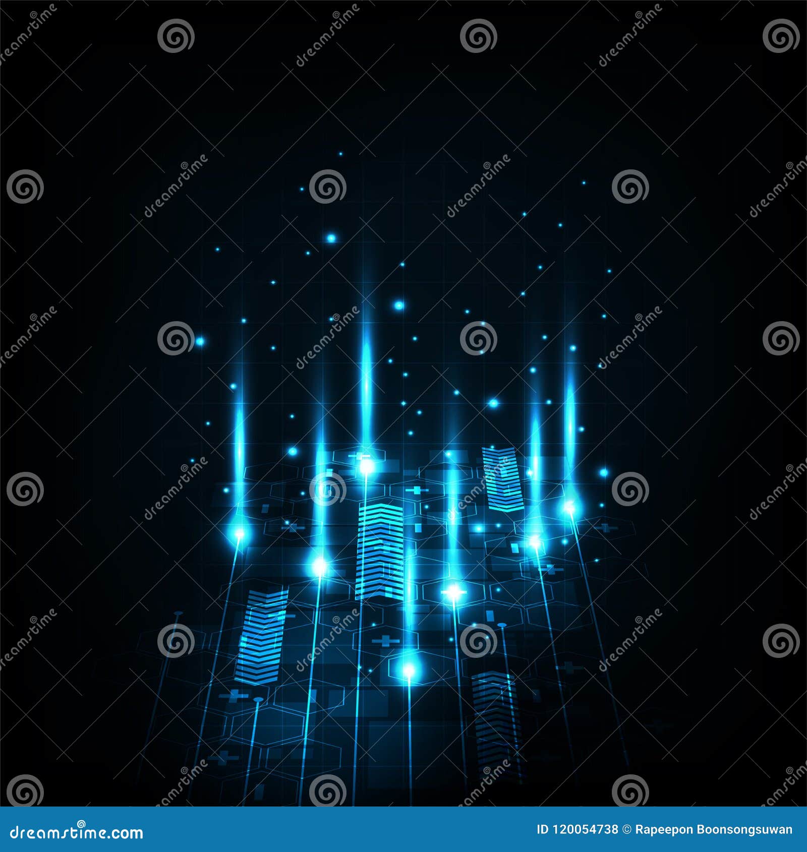 Digital Work on a Dark Blue Background. Stock Vector - Illustration of ...