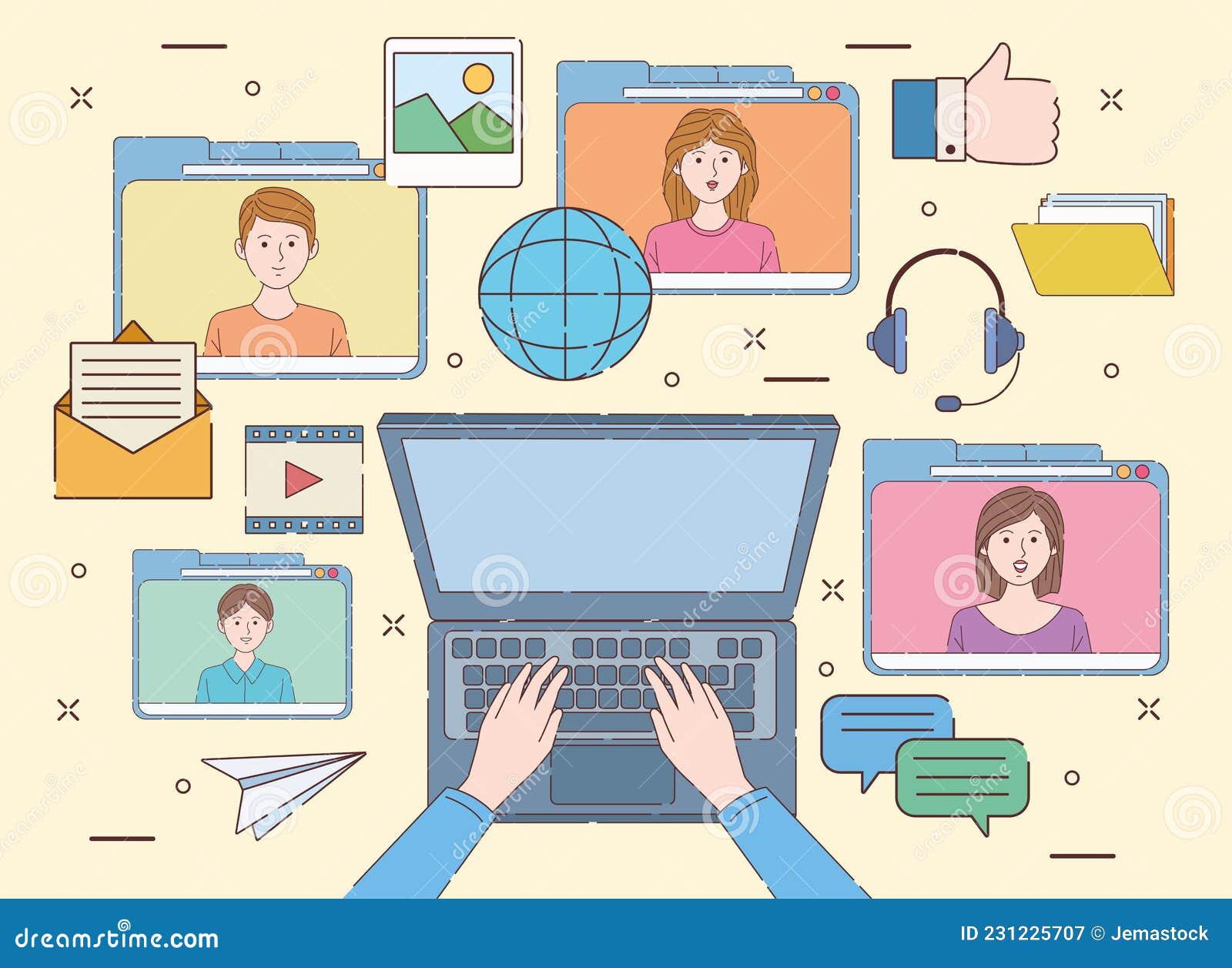 Digital work with laptop stock vector. Illustration of user - 231225707