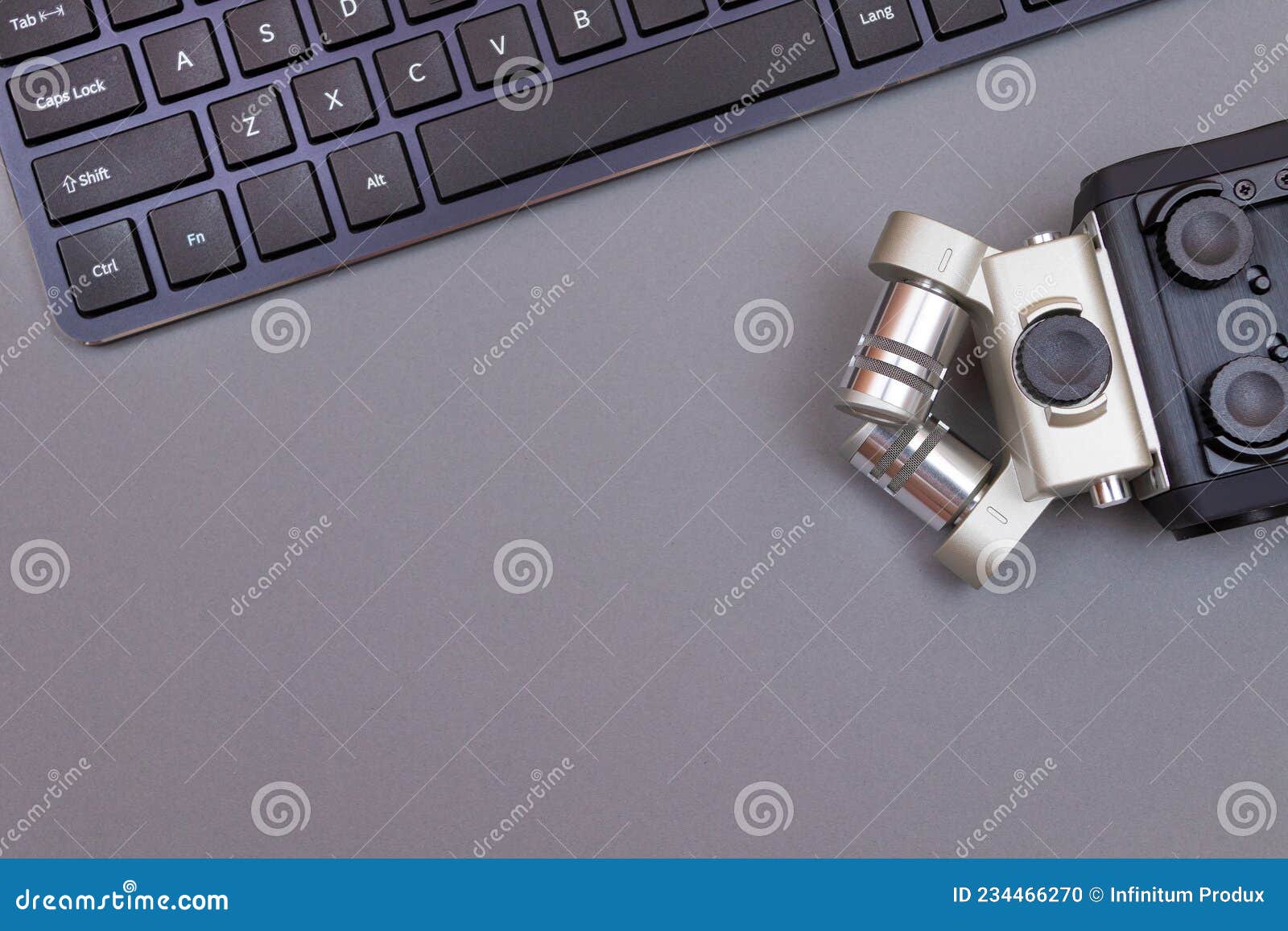 Digital Workplace with Gadgets on Grey Table Stock Photo - Image of ...
