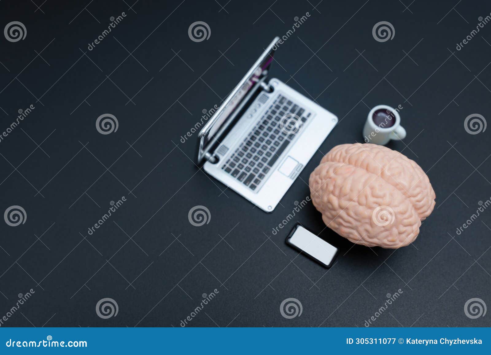 Digital Workspace: Brain with Phone and Coffee at Laptop Stock Image ...