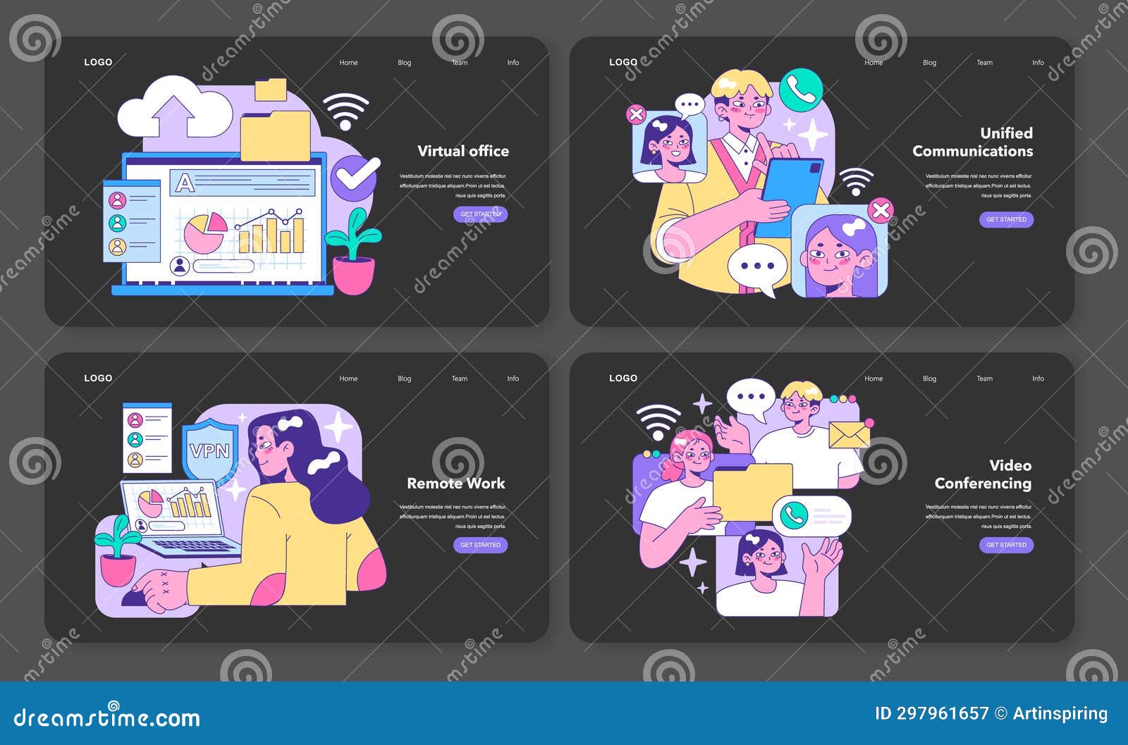 Digital Workspace Set. Flat Vector Illustration. Stock Illustration ...