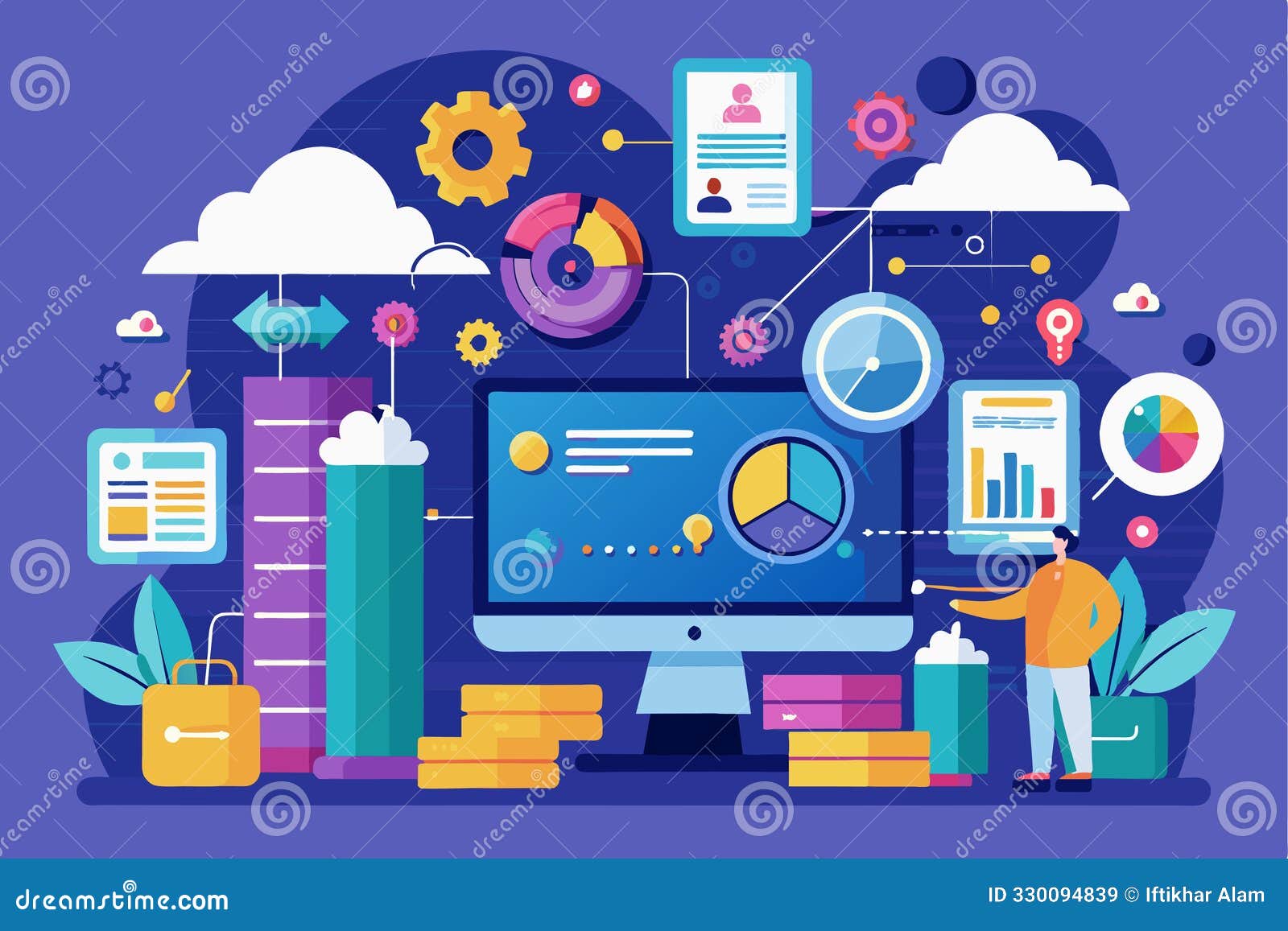 A Digital Workspace Showcasing Big Data Management with Charts, Visuals ...
