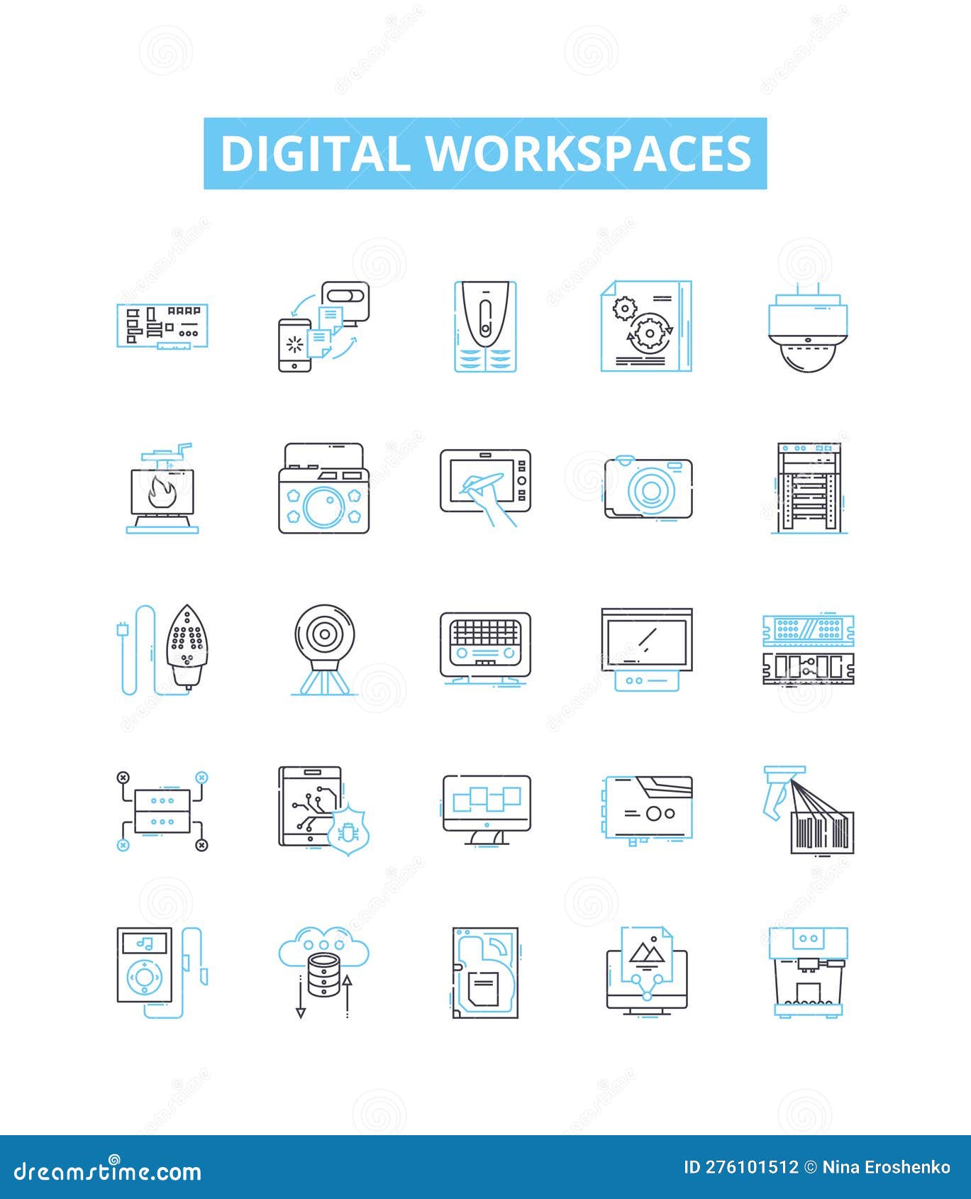 Digital Workspaces Vector Line Icons Set. Digital, Workspaces, Virtual ...