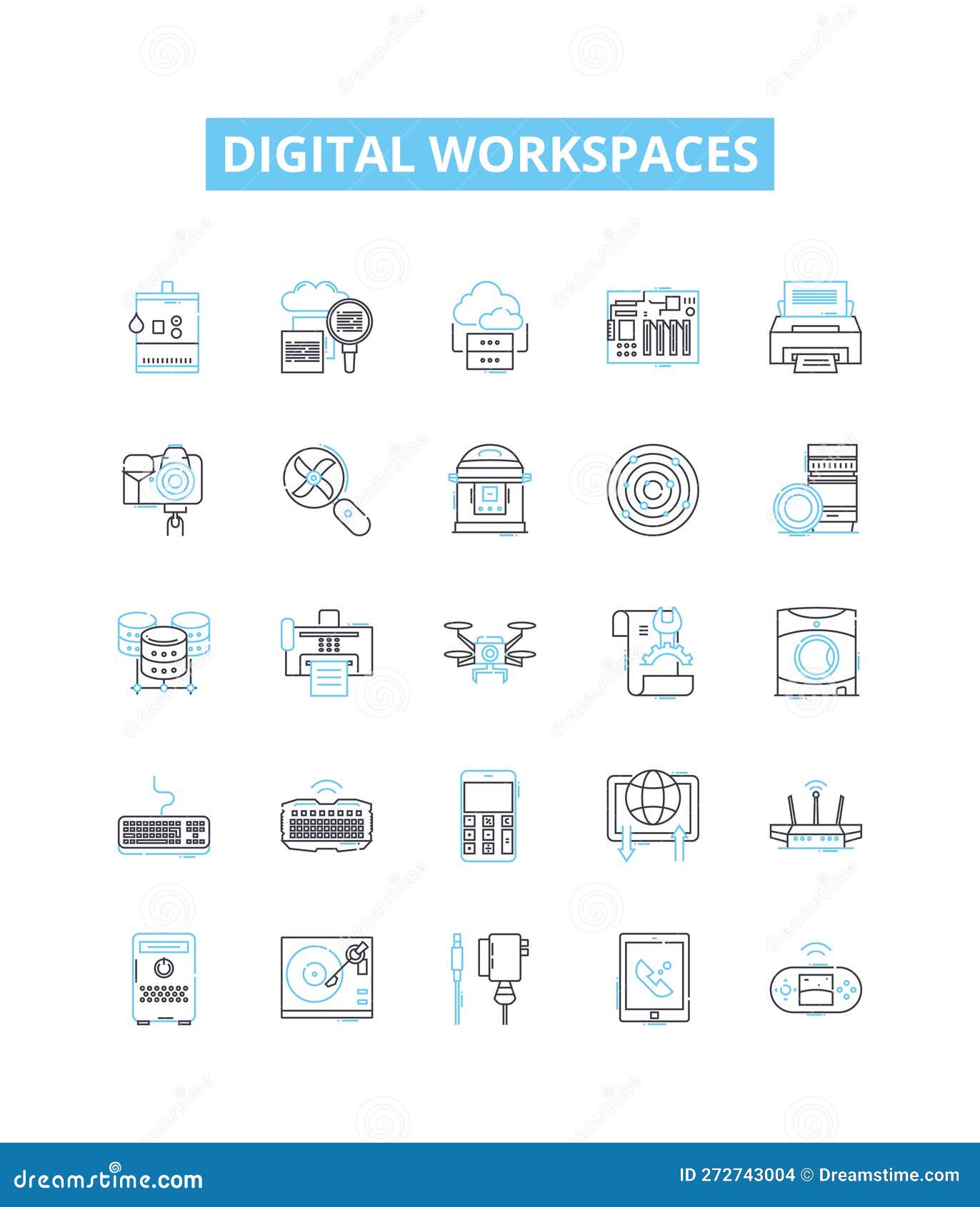 Digital Workspaces Vector Line Icons Set. Digital, Workspaces, Virtual ...