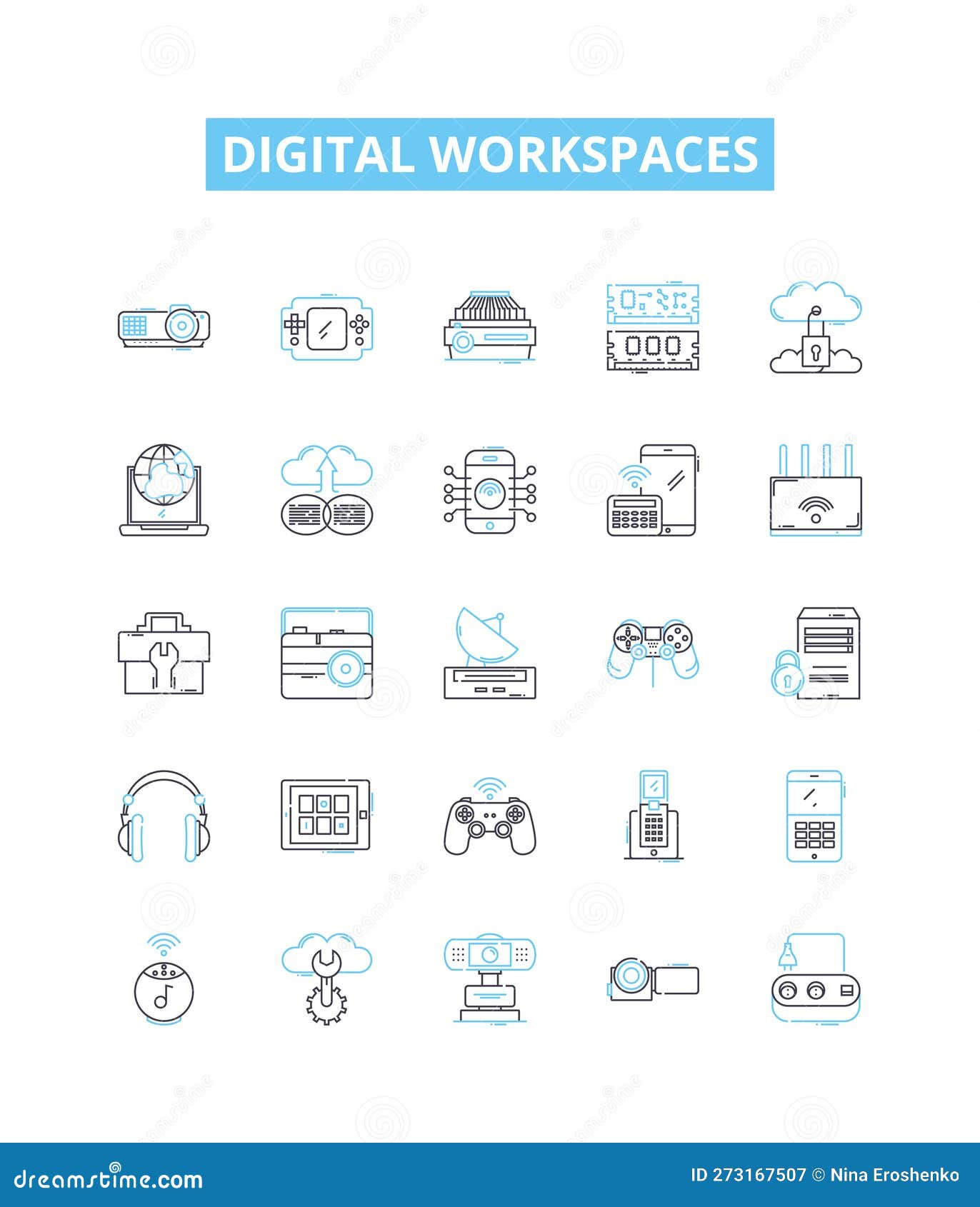 Digital Workspaces Vector Line Icons Set. Digital, Workspaces, Virtual ...