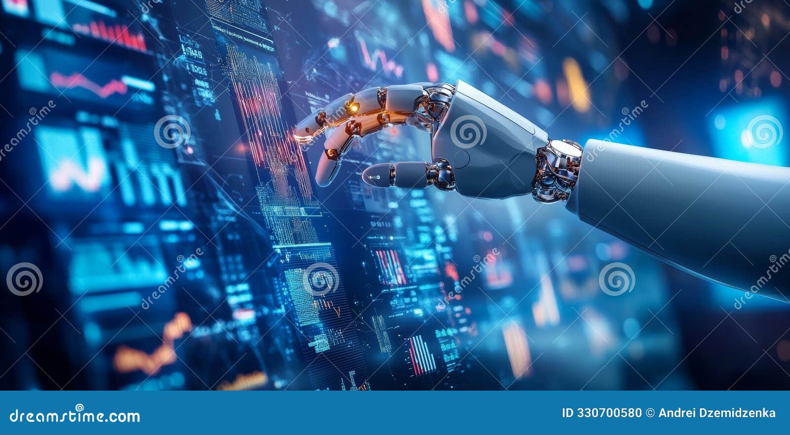 Digital World Android Robot Pointing Finger Computer Coding AI Chatbot Background Futuristic ...