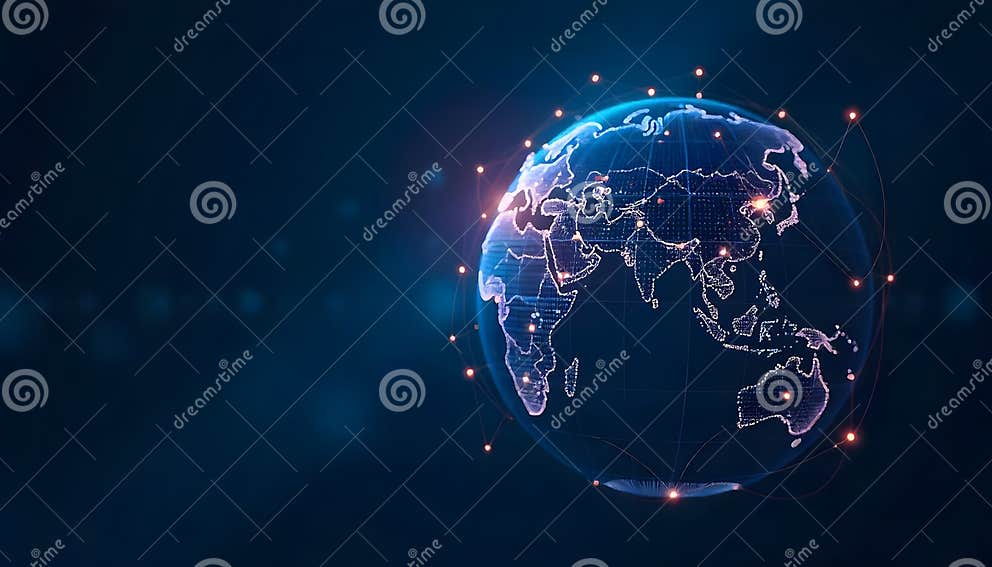 Digital World Connection with Glowing Earth and Data Visuals Stock ...