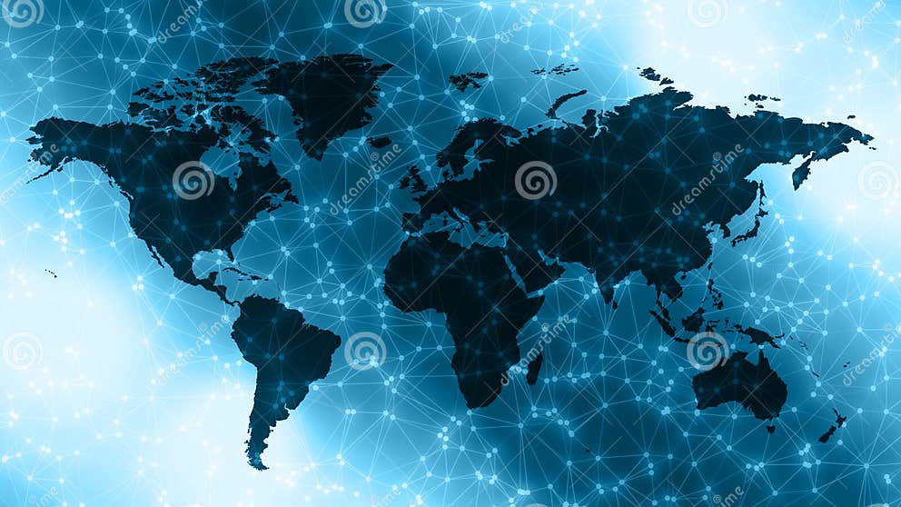 Digital World Continents, Connected White Dots and Lines Stock Image ...