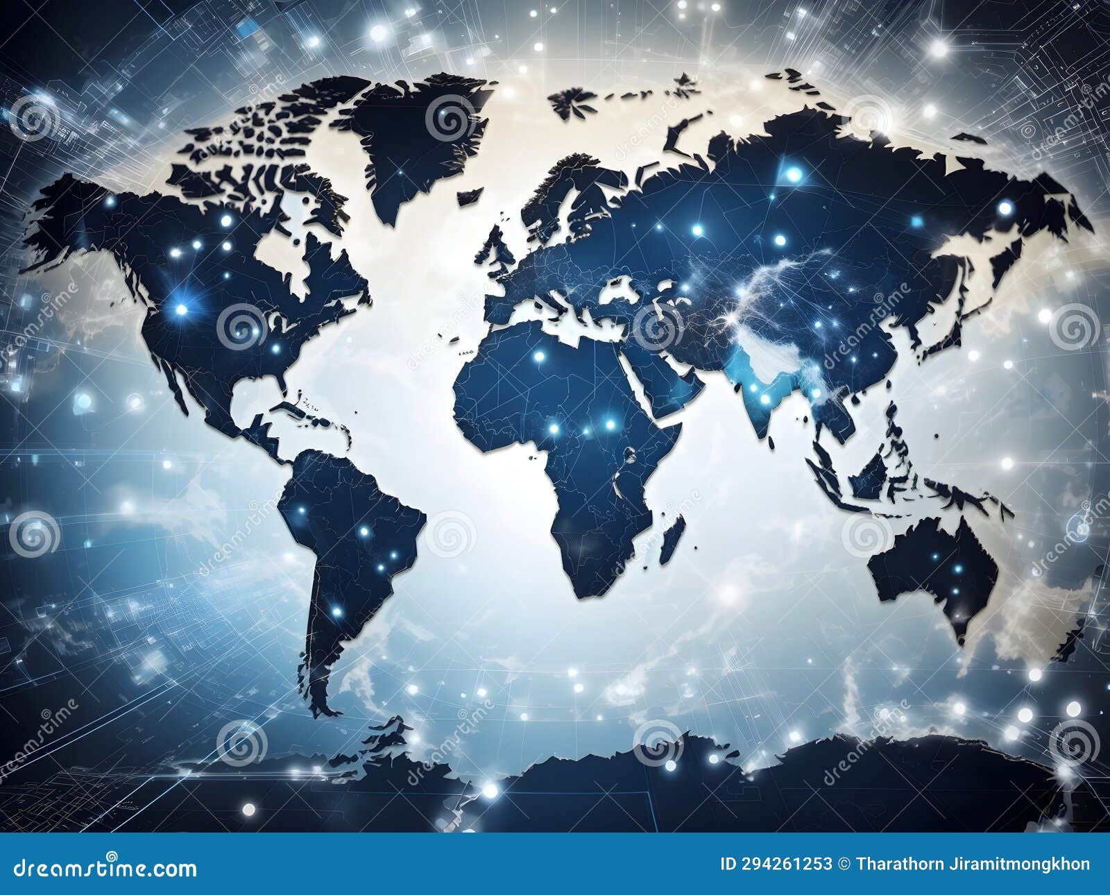 Digital World Dynamics: Internet Concept with Technological Map Stock ...