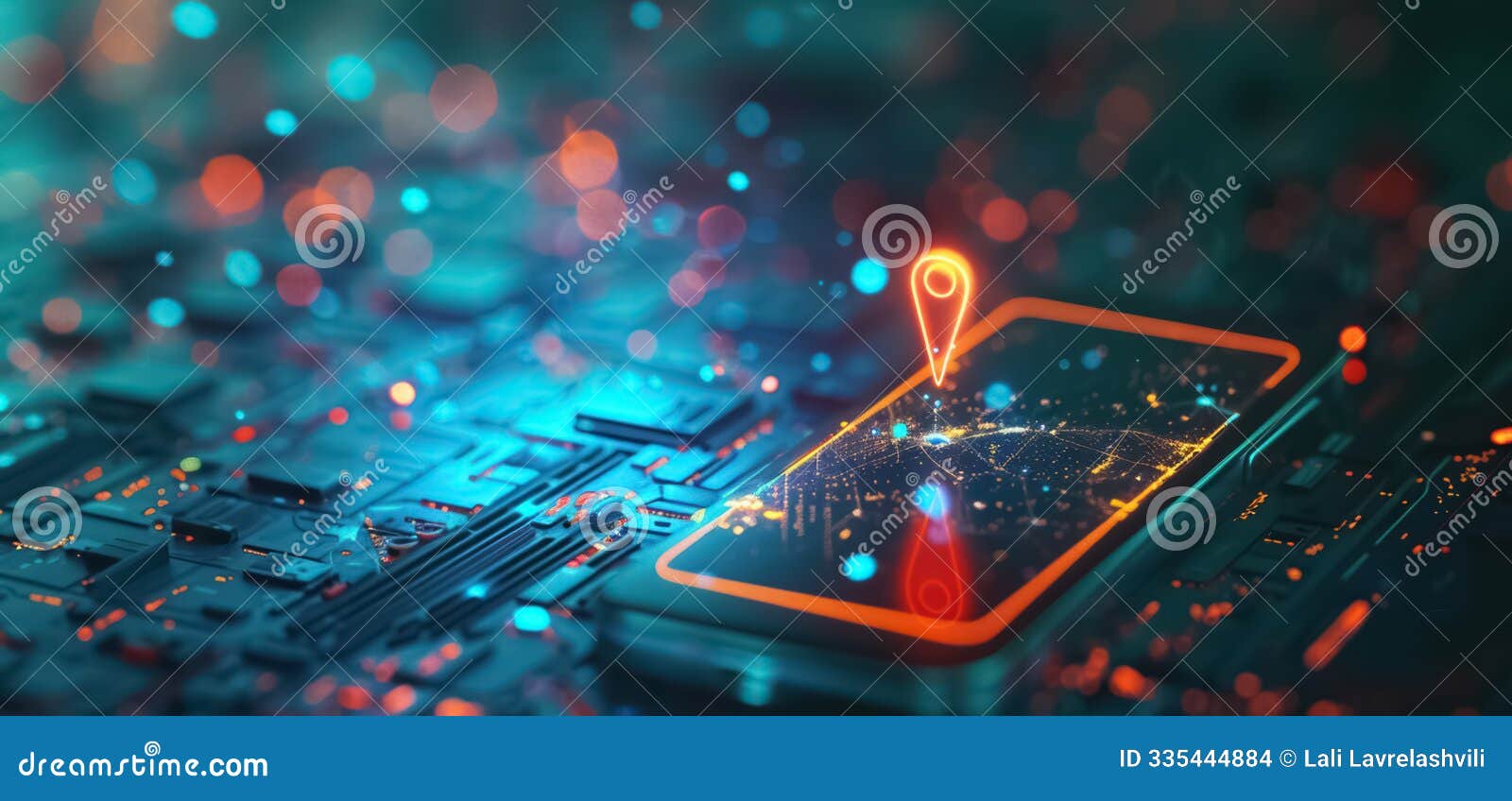 Digital World Emerging from Smartphone with GPS Arrow Pointing Forward ...