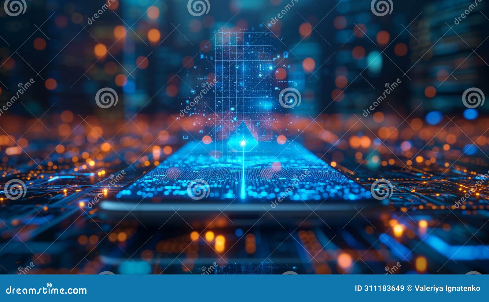 Digital World Emerging from Smartphone with GPS Arrow Pointing Forward ...