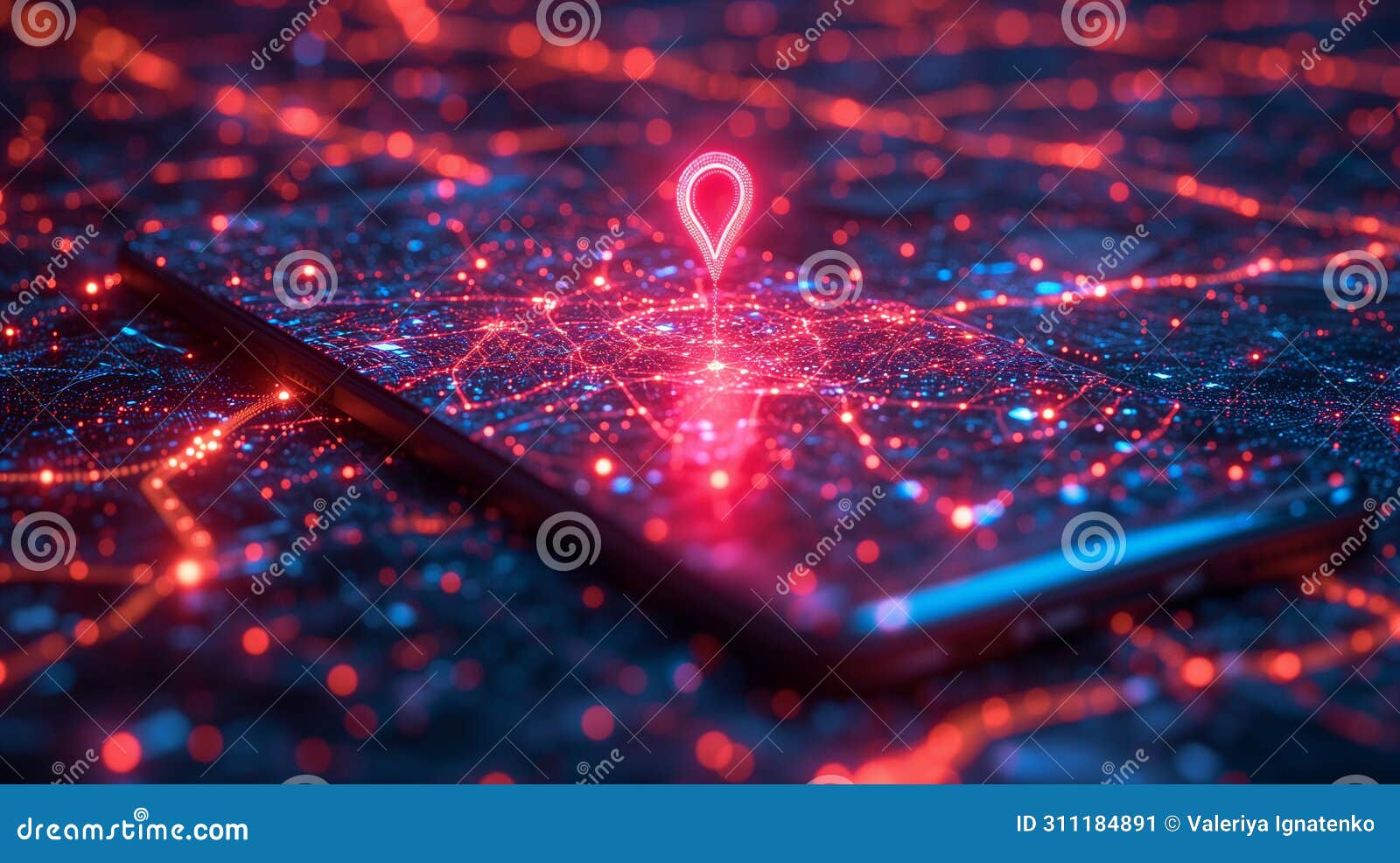 Digital World Emerging from Smartphone with GPS Arrow Pointing Forward ...