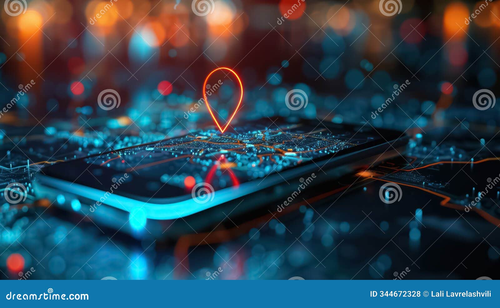 Digital World Emerging from Smartphone with GPS Arrow Pointing Forward ...