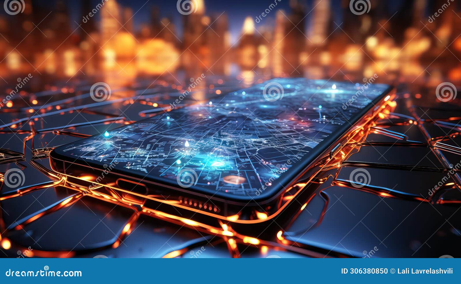 Digital World Emerging from Smartphone with GPS Arrow Pointing Forward ...