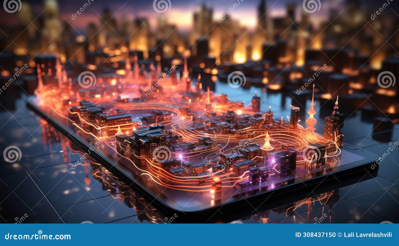 Digital World Emerging from Smartphone with GPS Arrow Pointing Forward ...