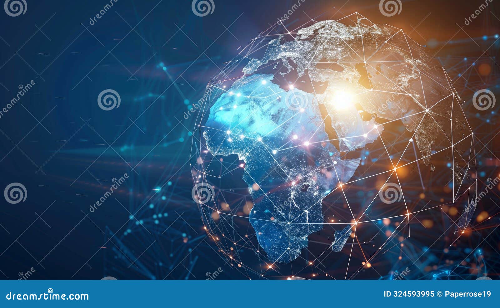 Digital World Globe Centered on Africa, Concept of Global Network Stock ...