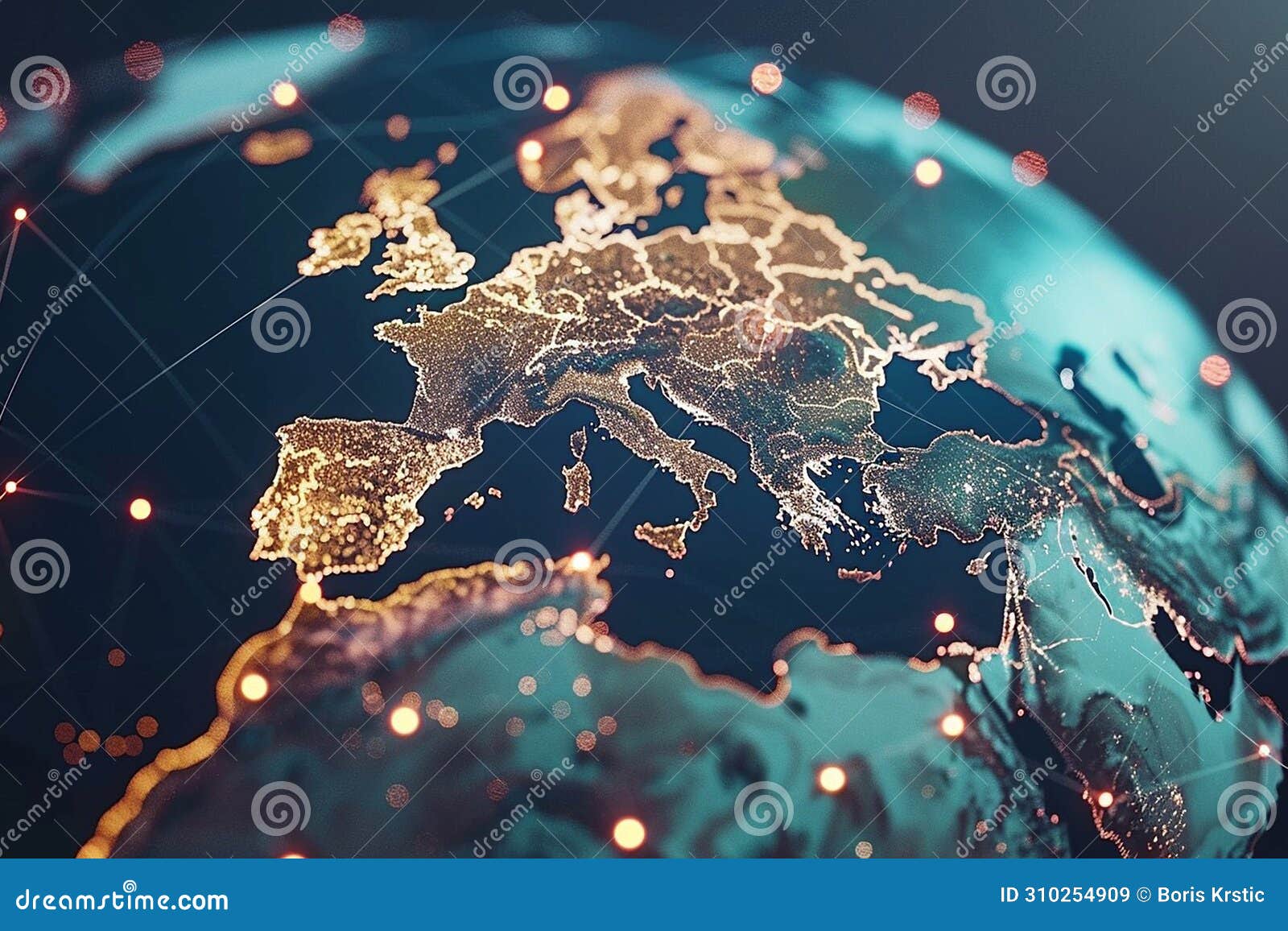 Digital World Globe Centered on Europe Concept of Global Network and ...