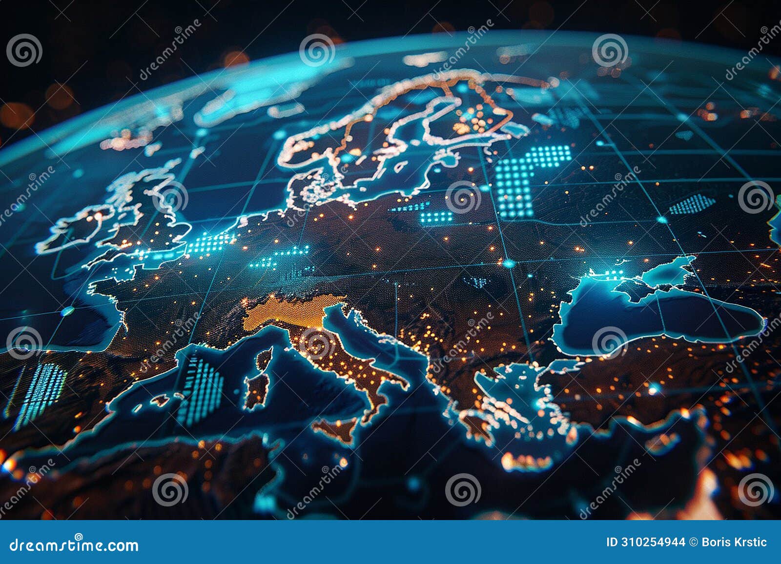 Digital World Globe Centered on Europe Concept of Global Network and ...