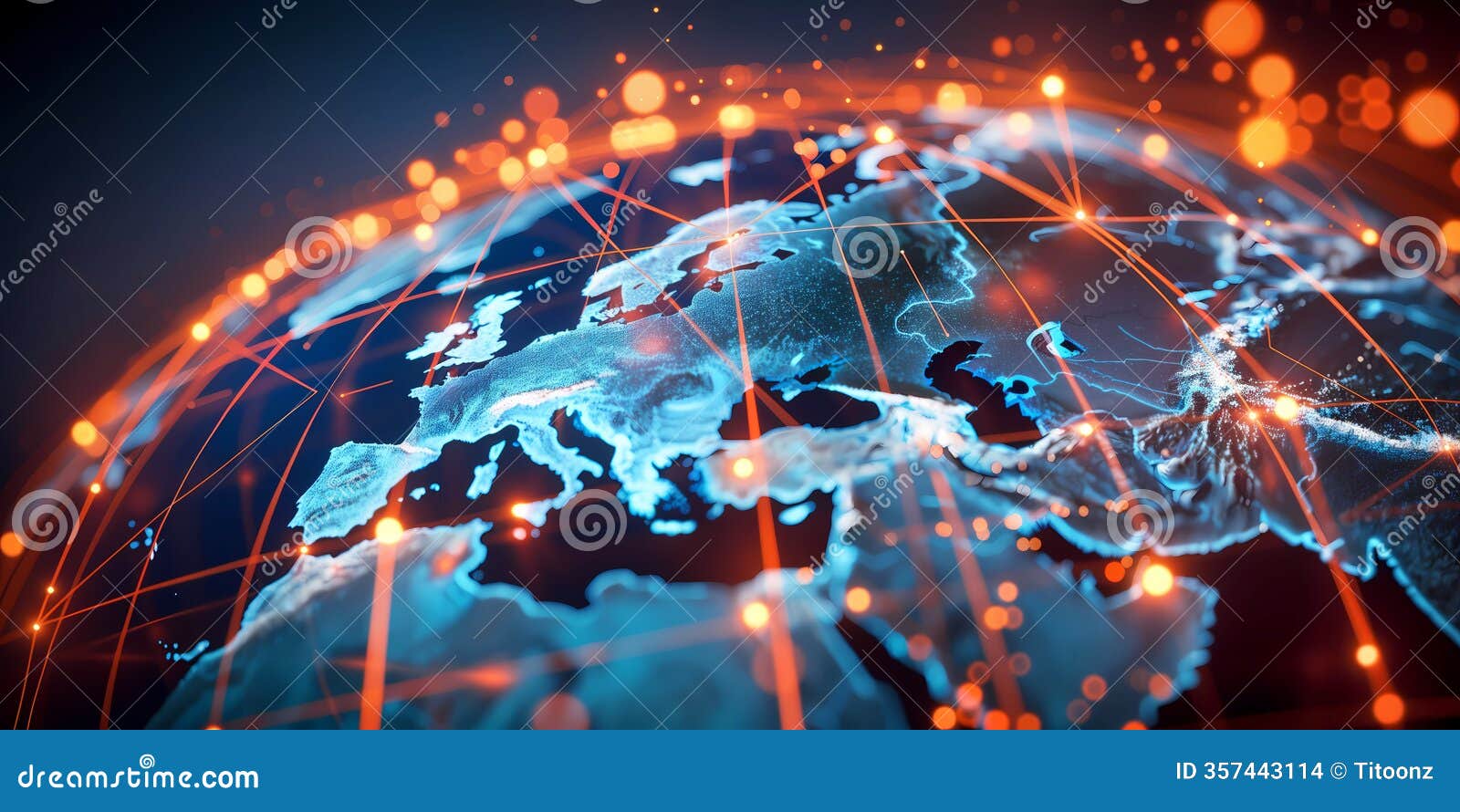 Digital World Globe Centered on Europe, Concept of Global Network and ...