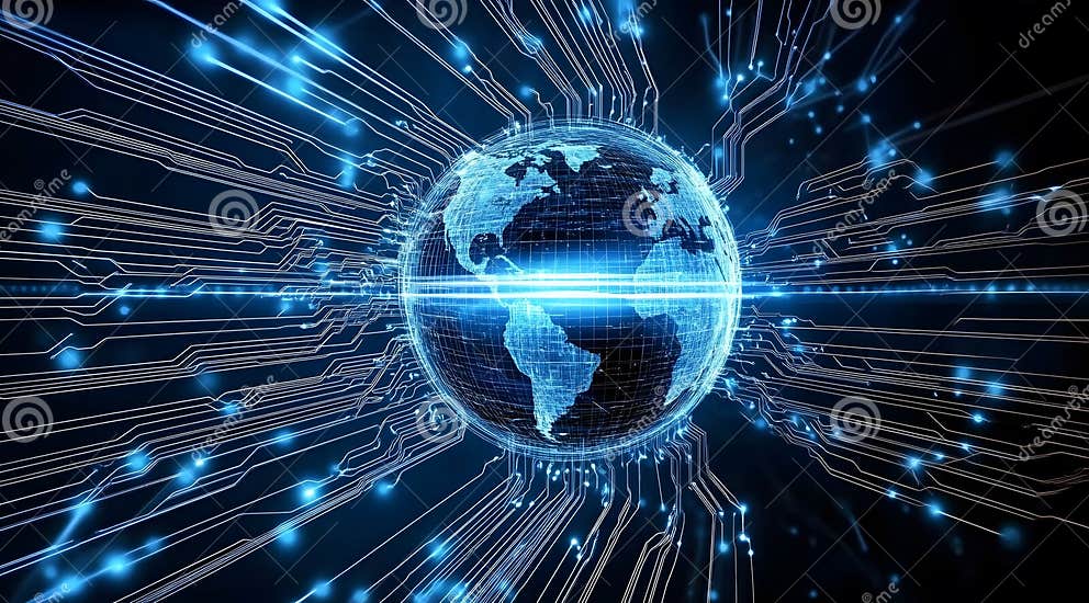 Digital World with Glowing Data Streams Representing Global Technology ...