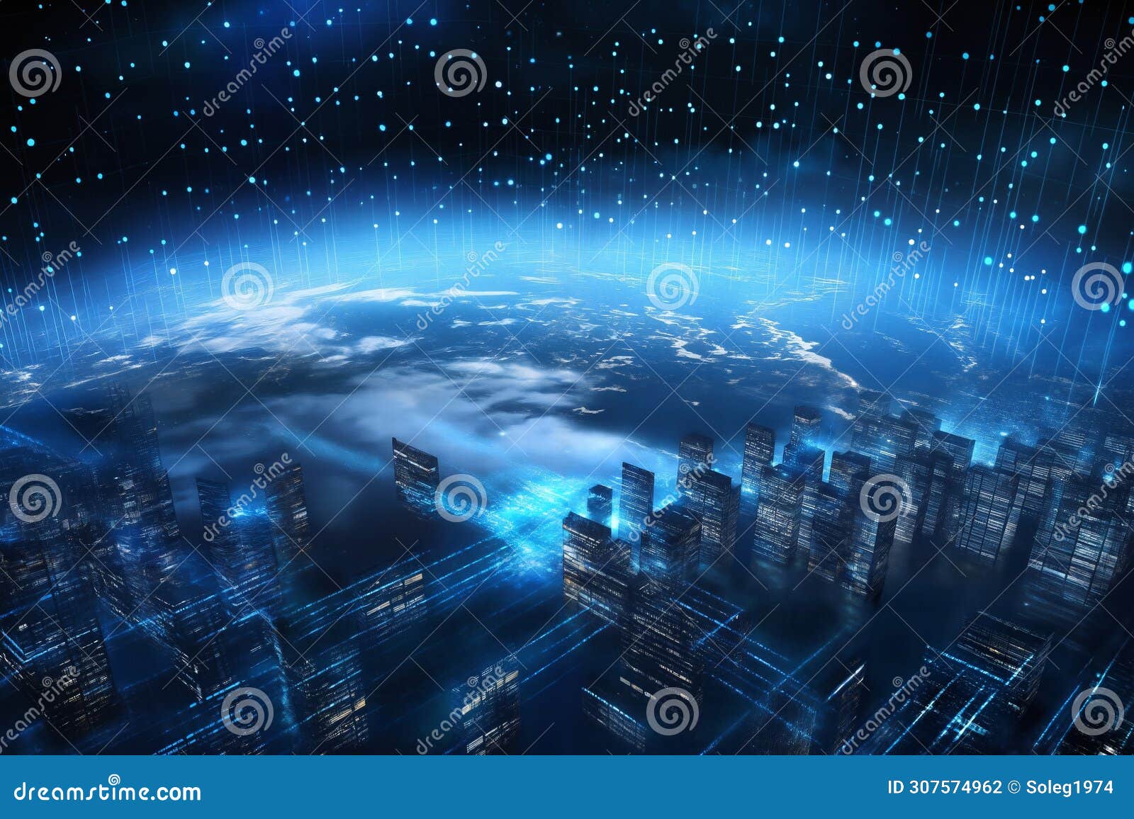 Digital World, Hologram and Glow Around the Surface of Planet Earth in ...