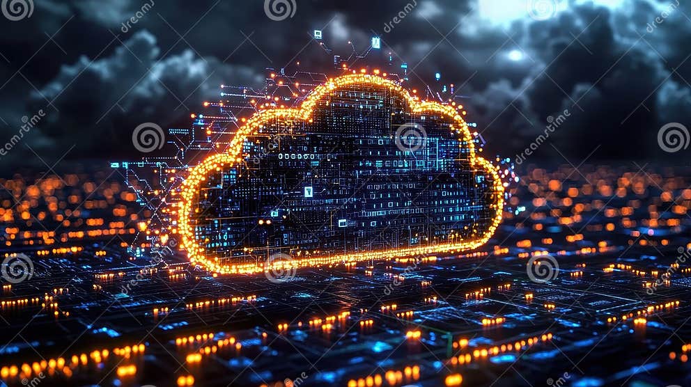 Digital World Innovations Cloud Computing and Future Urban Technology Visualization Stock Image ...