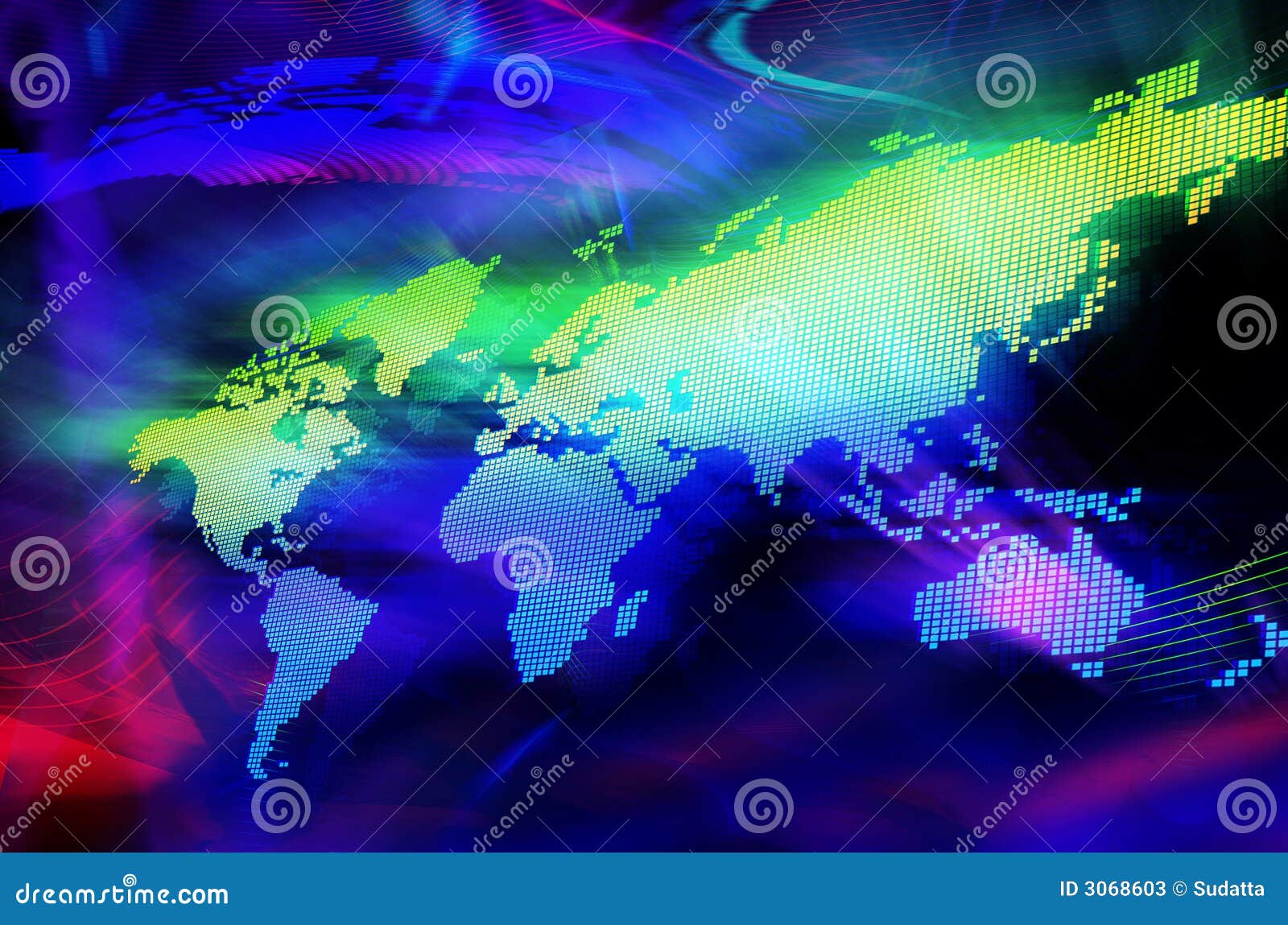 Digital world map stock illustration. Illustration of color - 3068603
