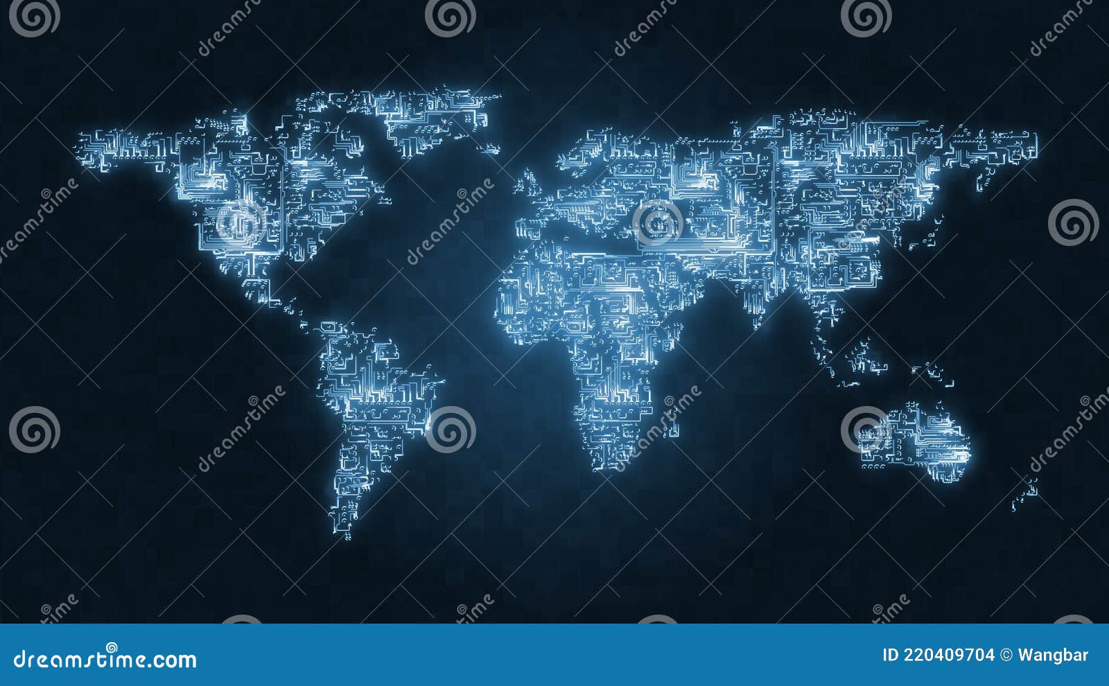 Digital World Map As Computer Circuit in Blue Stock Illustration ...