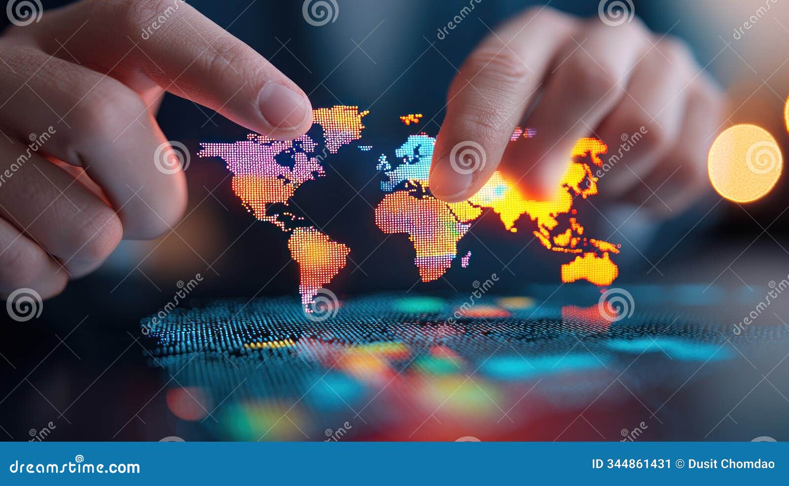 Digital World Map is Being Interacted with, Showcasing Vibrant Colors ...