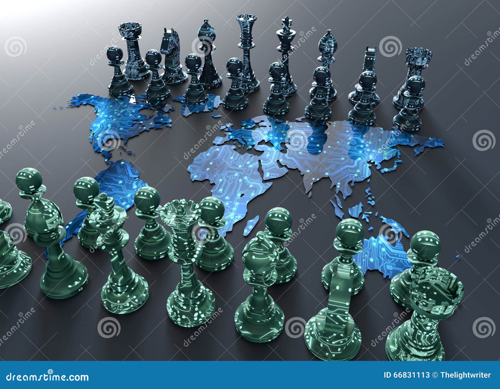 Digital World Map Chess Board with Chess Play Stock Illustration ...