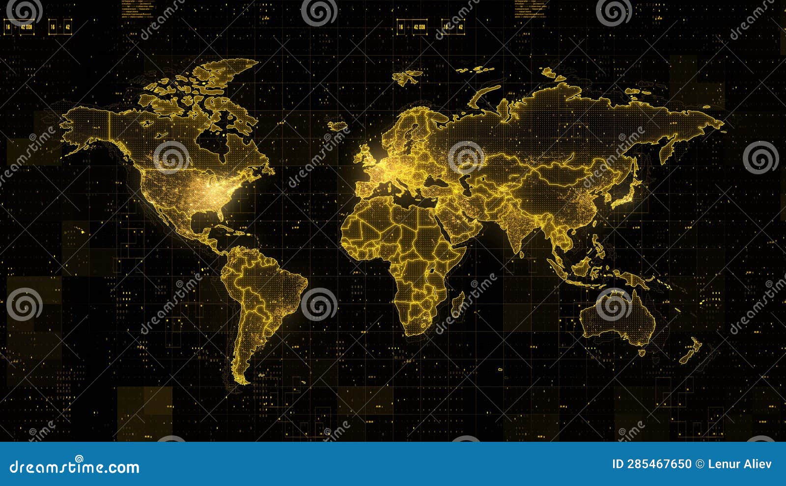 Digital Colored World Map with Data Elements and Grids 3d Render Style ...
