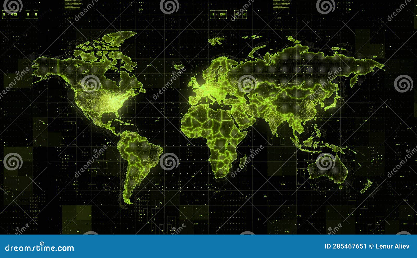 Digital World Map with Data Elements and Grids 3d Render Stock ...
