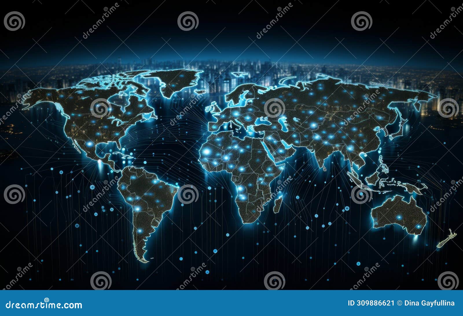 Digital World Map on Dark Background. Globalization Concept. 3D ...