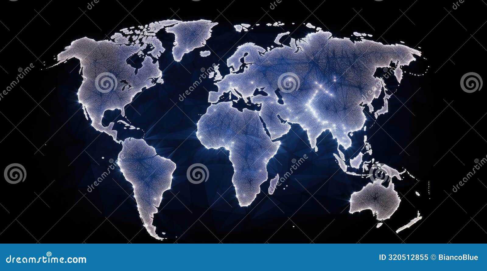 Digital World Map on a Dark Background with Sparkling Light Points ...