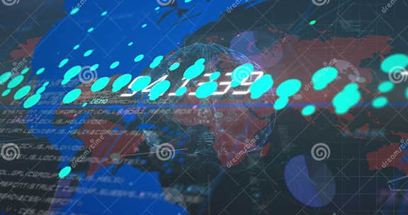 Digital World Map with Data Points and Binary Code Overlay Stock Photo ...